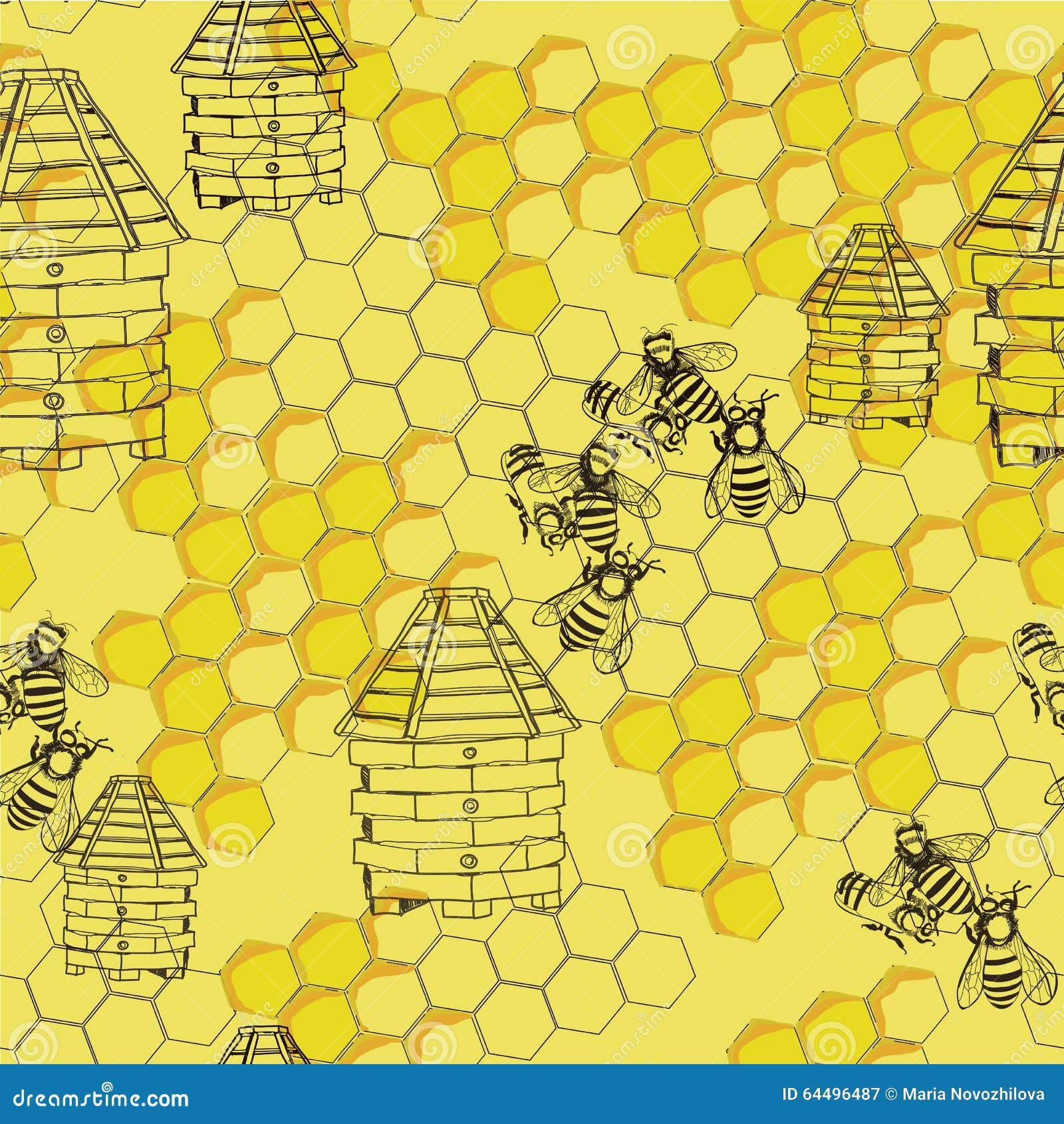 Seamless pattern honey stock vector. Illustration of label - 64496487