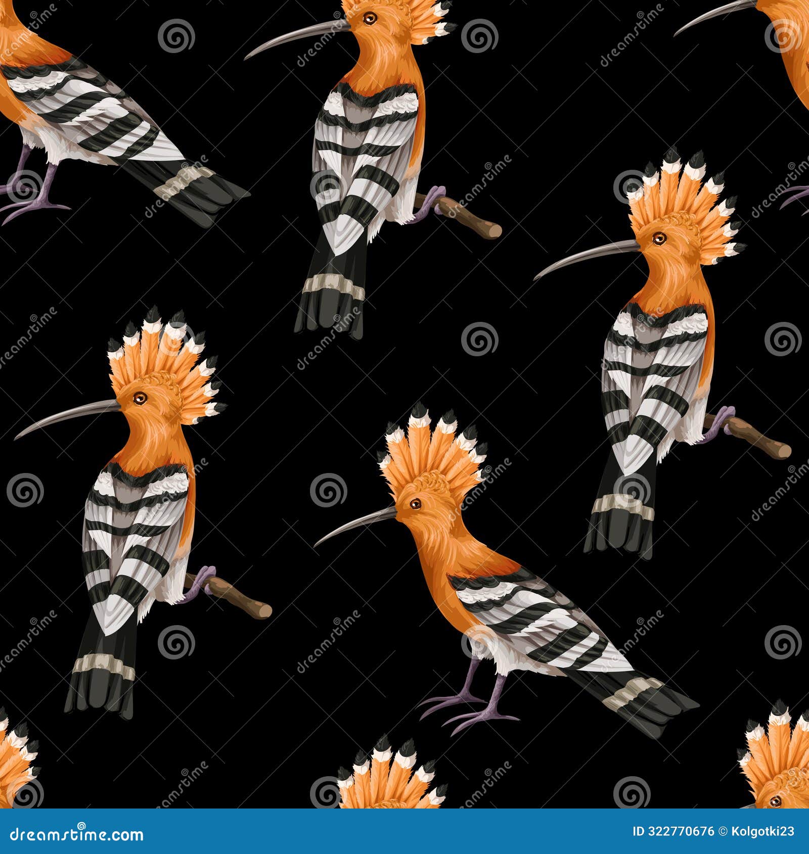 Seamless Pattern with Hoopoe Birds. Vector. Stock Vector - Illustration ...