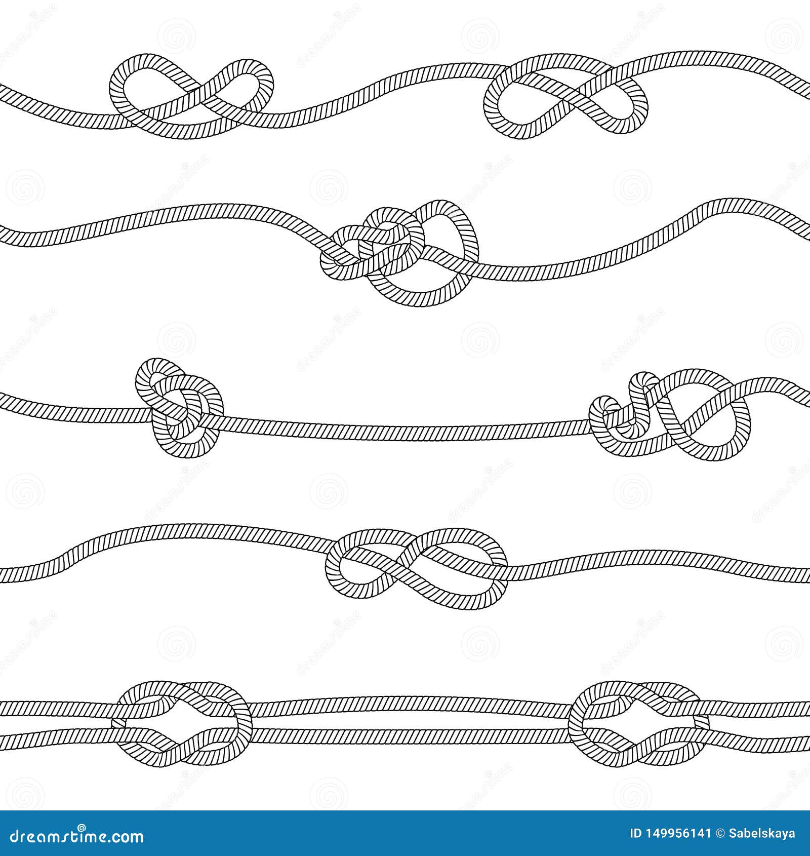 Seamless Pattern of Horizontal Ropes Set with Different Knots Sketch ...