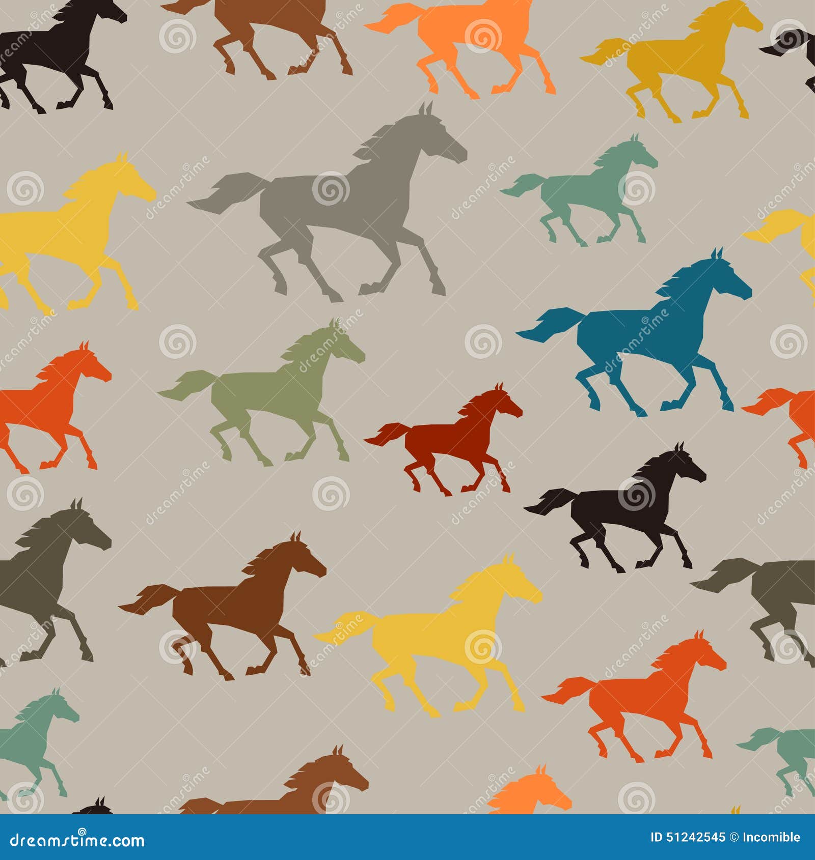 Seamless Pattern with Horse Running in Flat Style Stock Vector ...