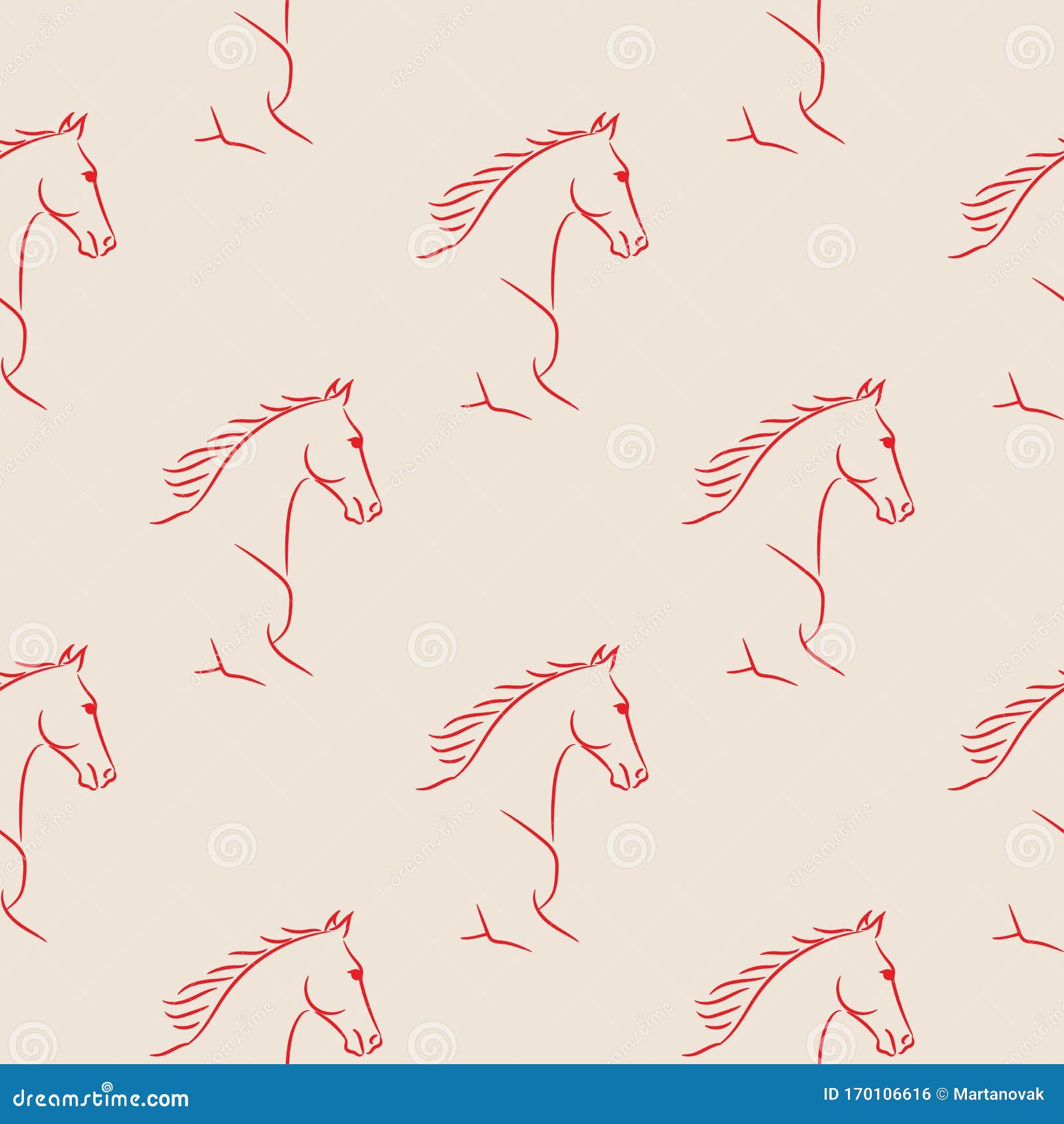 Seamless Pattern with Horses Lineart. Stock Vector - Illustration of ...