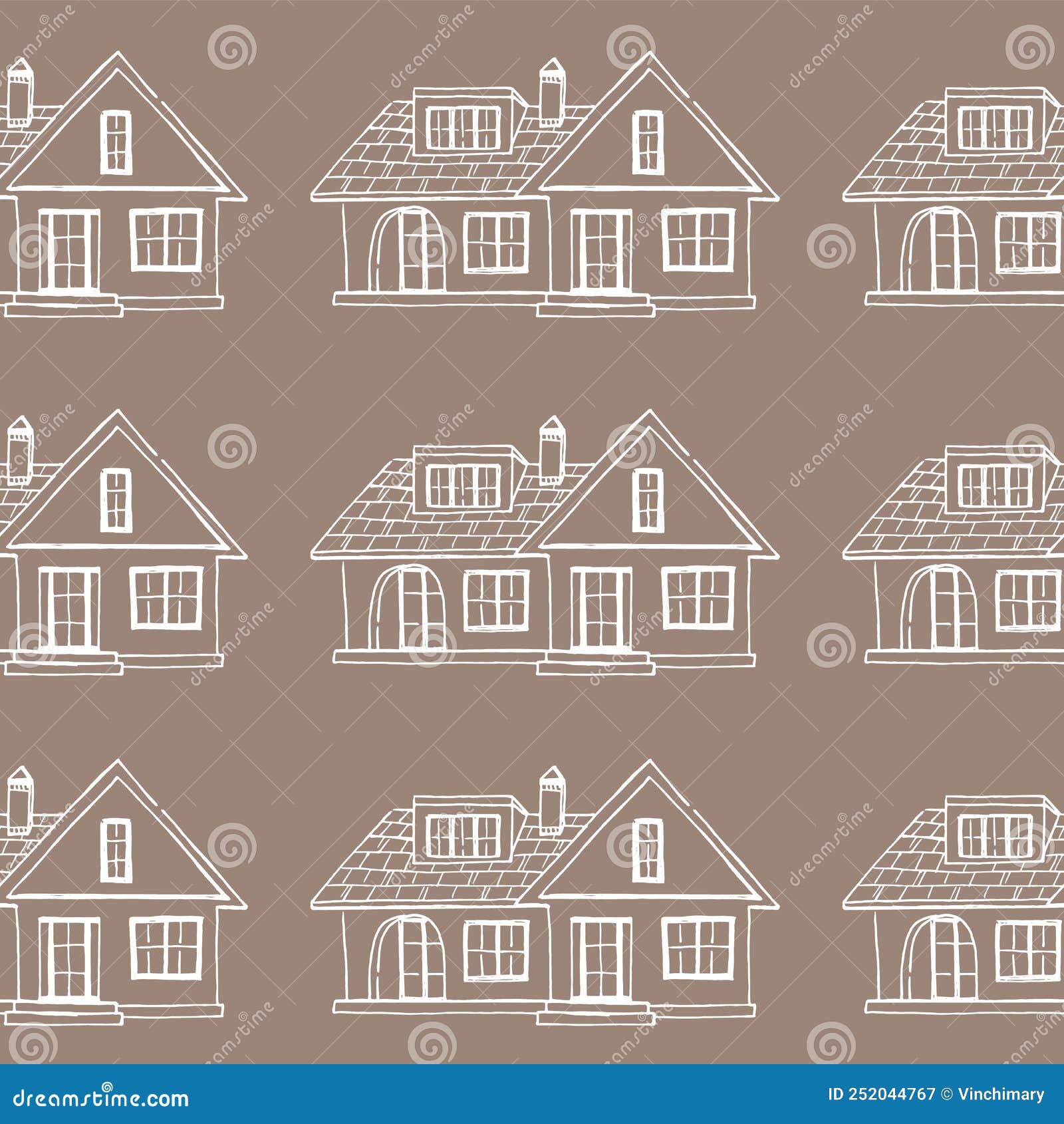 Seamless Pattern of House Illustration on Isolated Brown Background ...