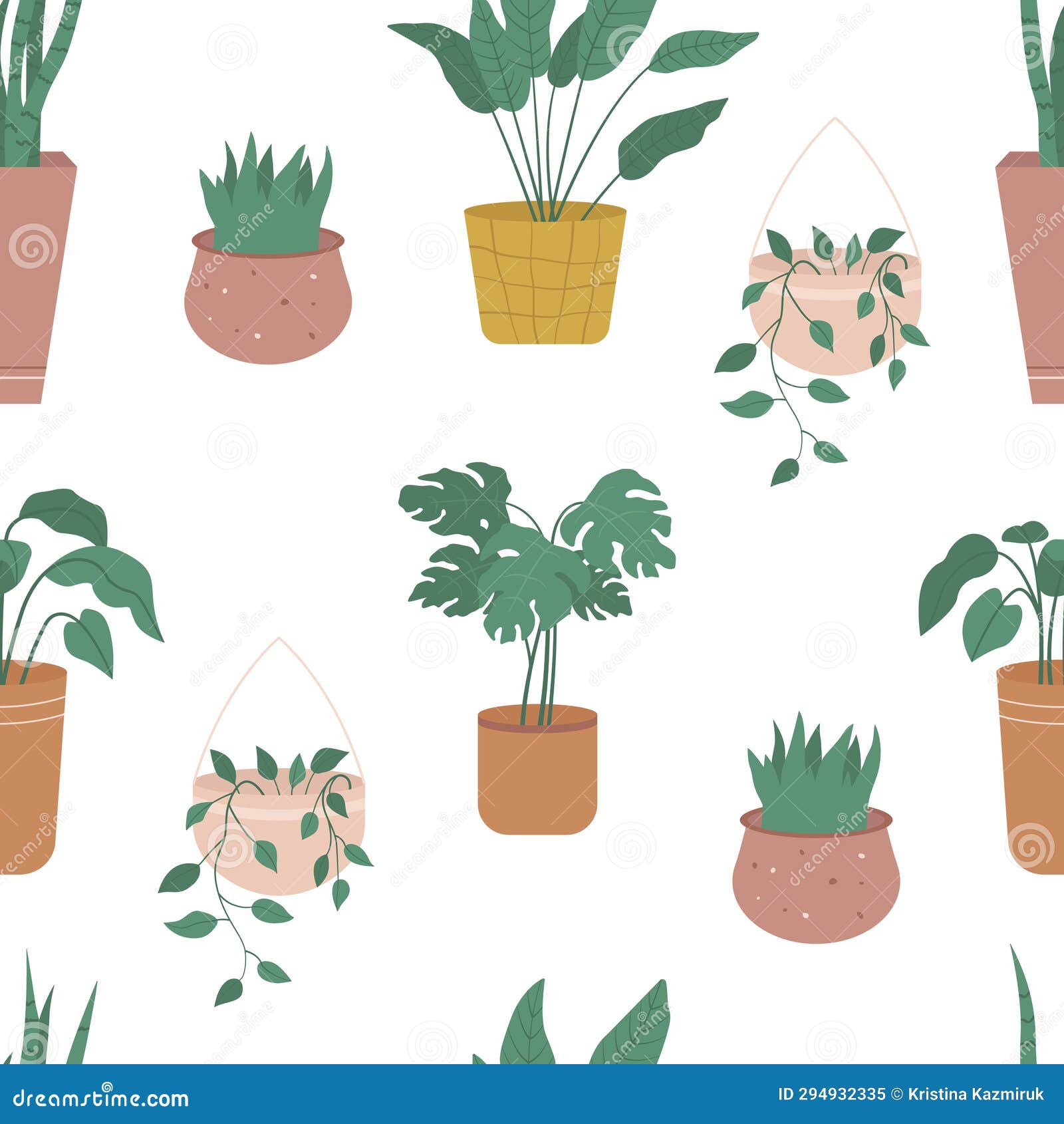 Seamless Pattern with House Plants in Pots and Planters. Stock ...