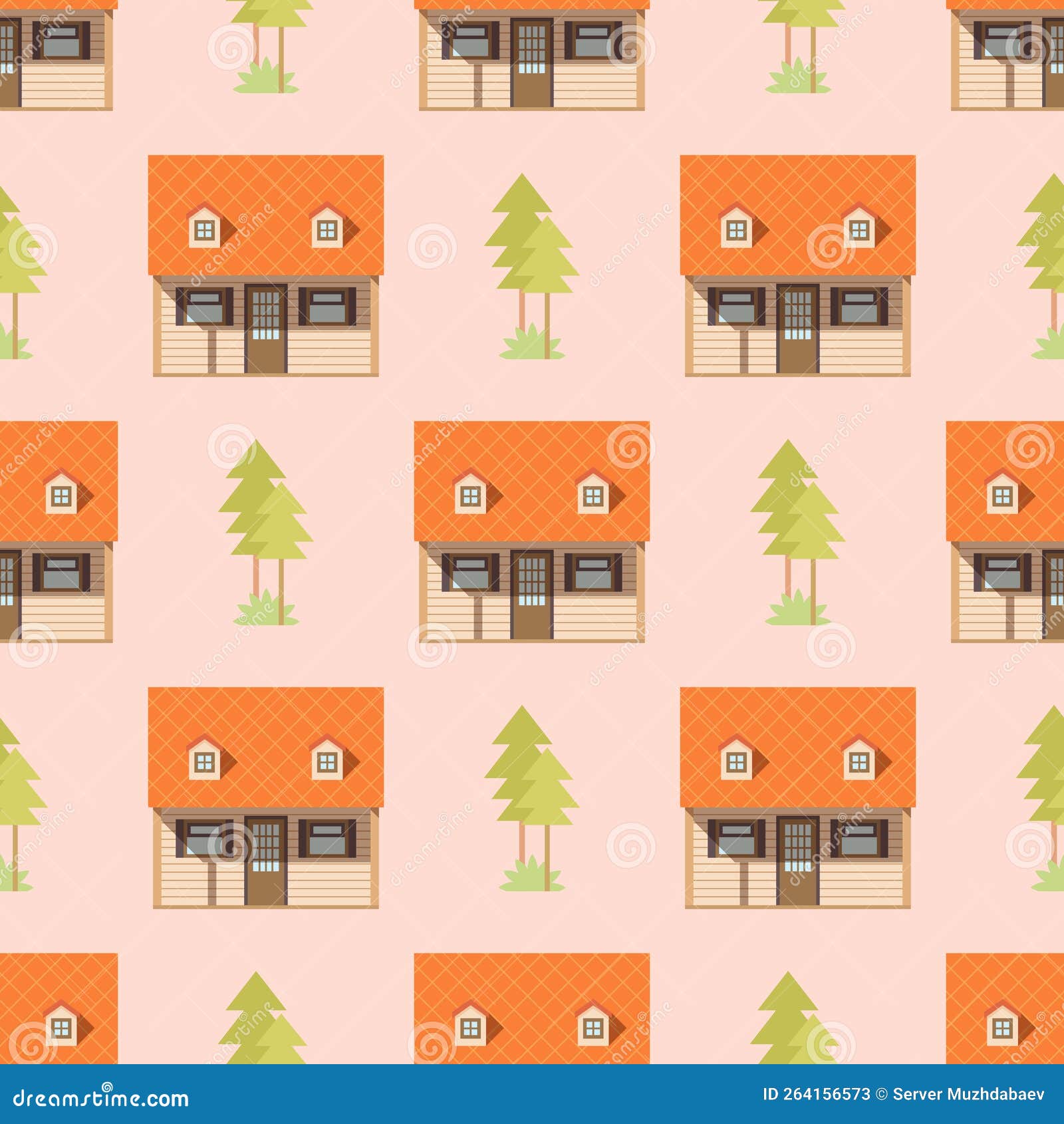 Seamless Pattern of House and Trees. Vector Illustration Stock Vector ...