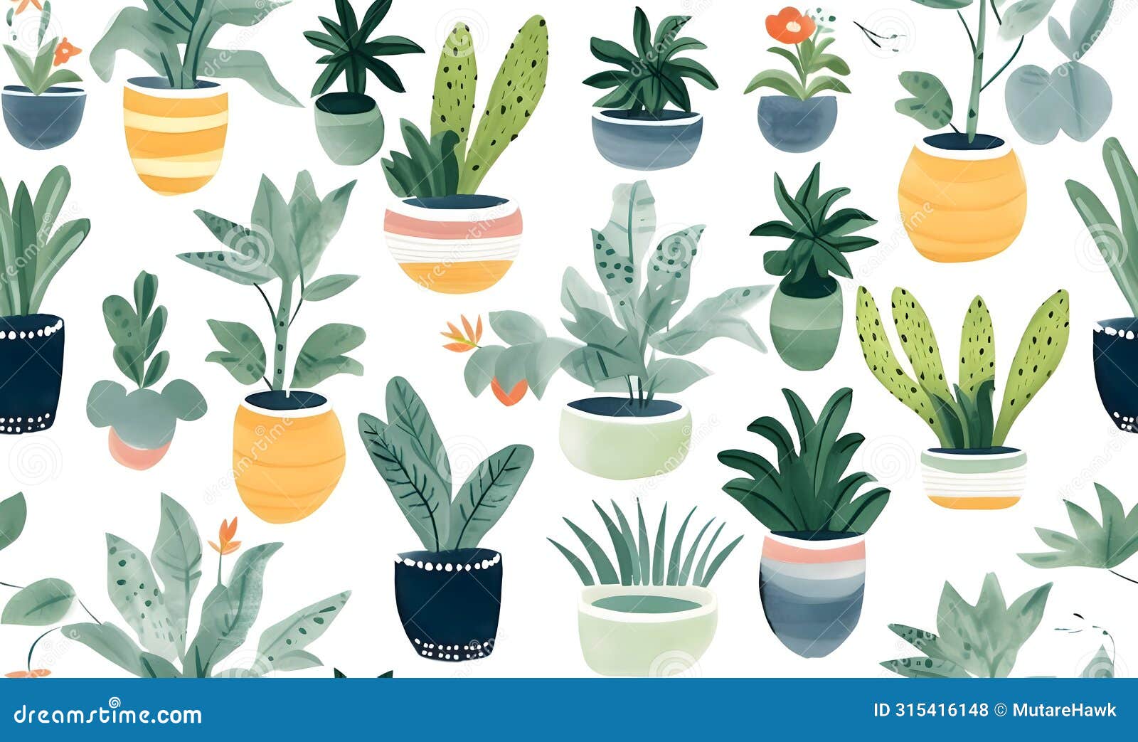 Seamless Pattern with Houseplants in Pots. Vector Illustration Stock ...