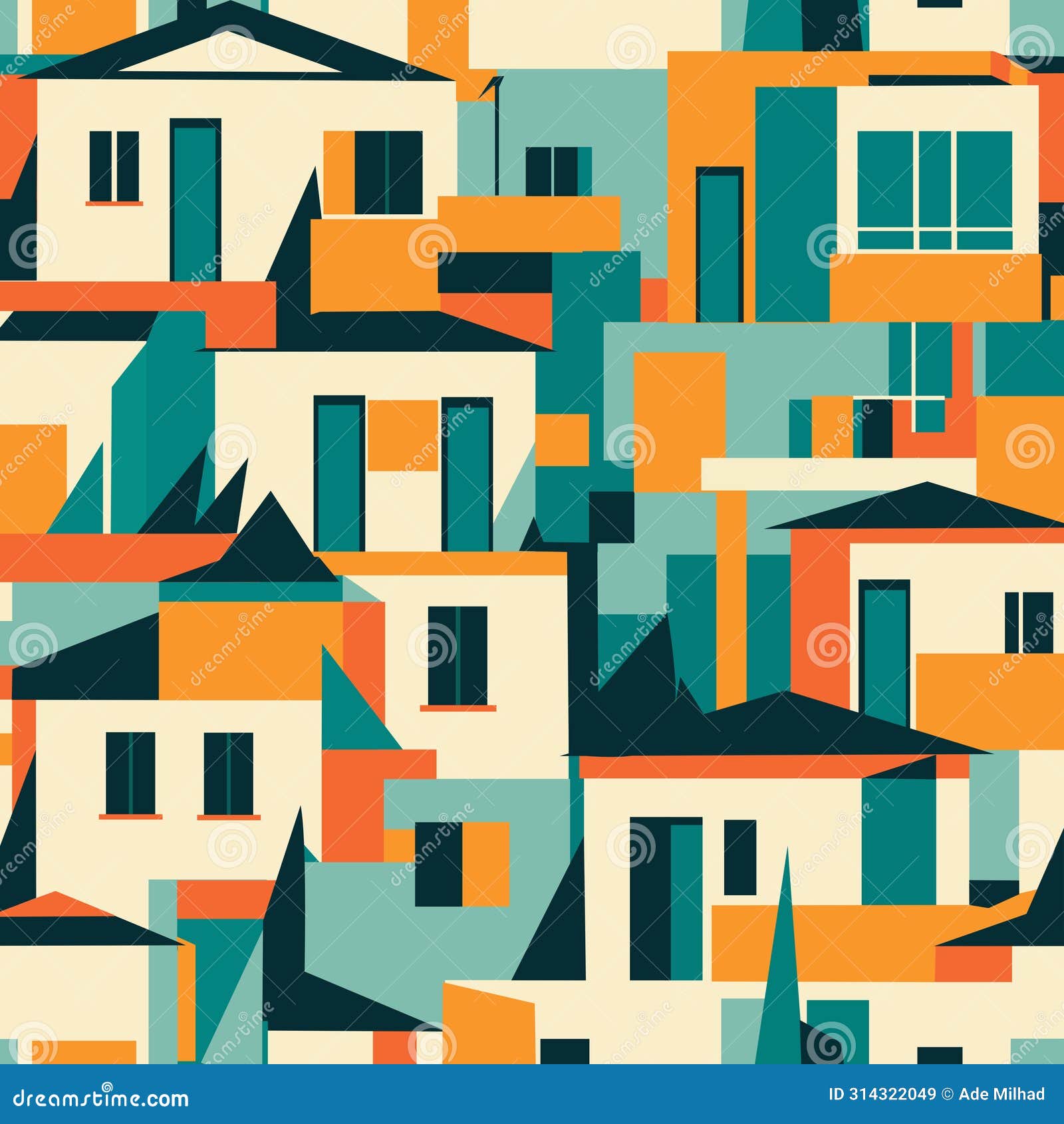 Seamless pattern of houses stock illustration. Illustration of vintage ...