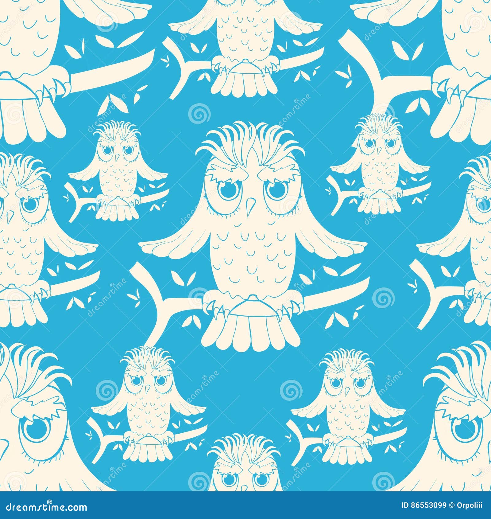 Seamless Pattern Howlet Bird with Raised Wings. Vector Illustrat Stock ...