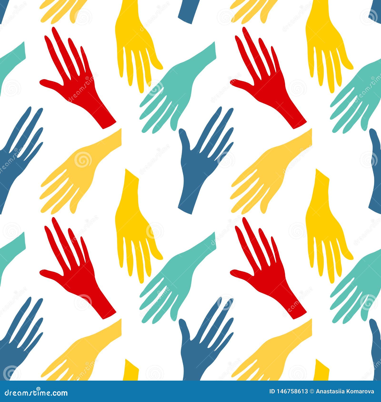 Seamless Pattern with Human Hands. Colorful Bright Backround Stock ...