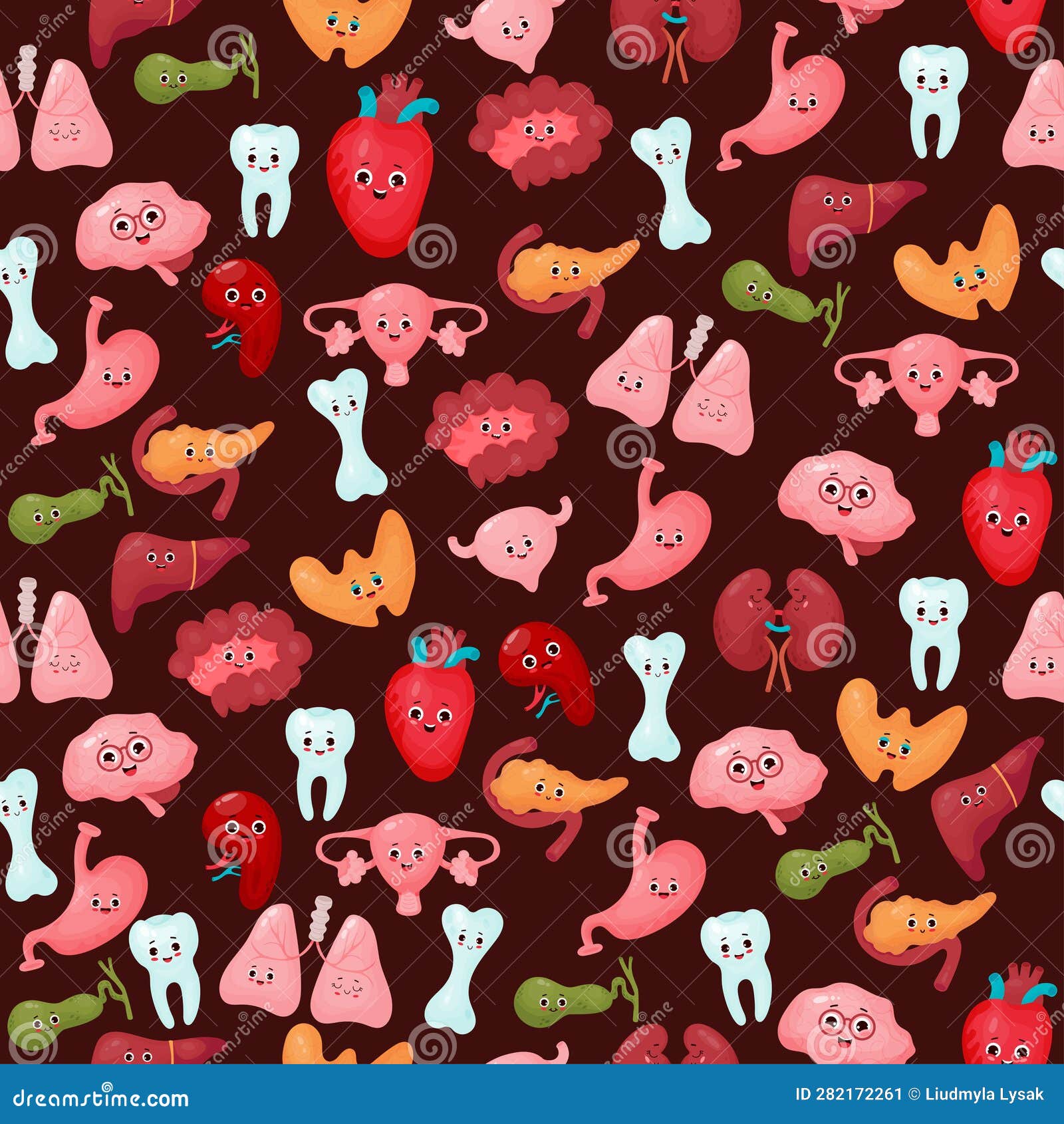Seamless Pattern With Human Internal Organs. Cute Cartoon Anatomical ...