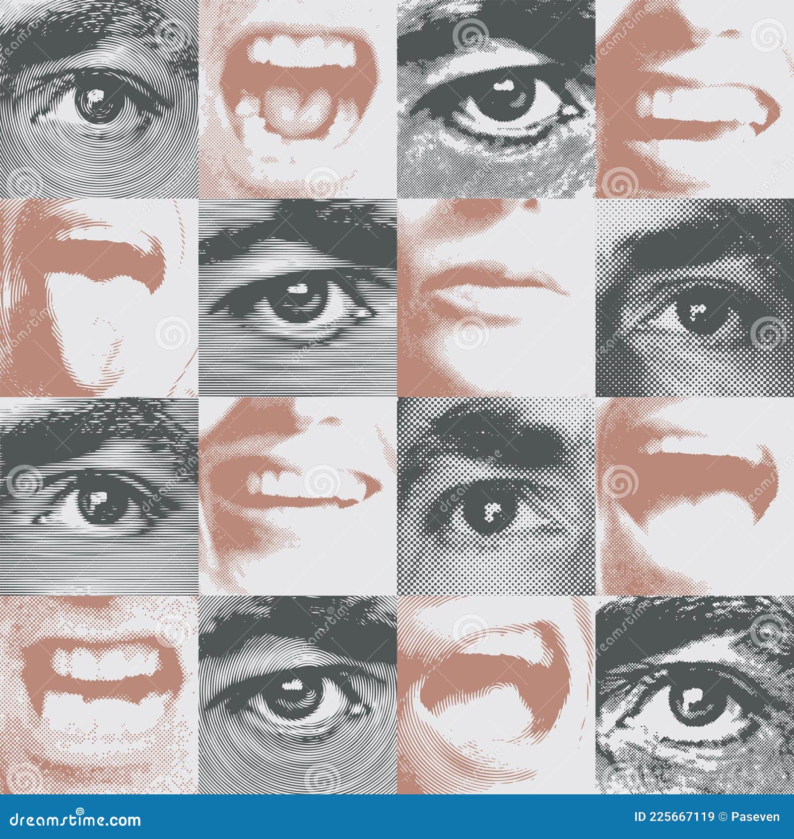 Seamless Pattern with Human Mouths and Eyes Stock Vector - Illustration ...