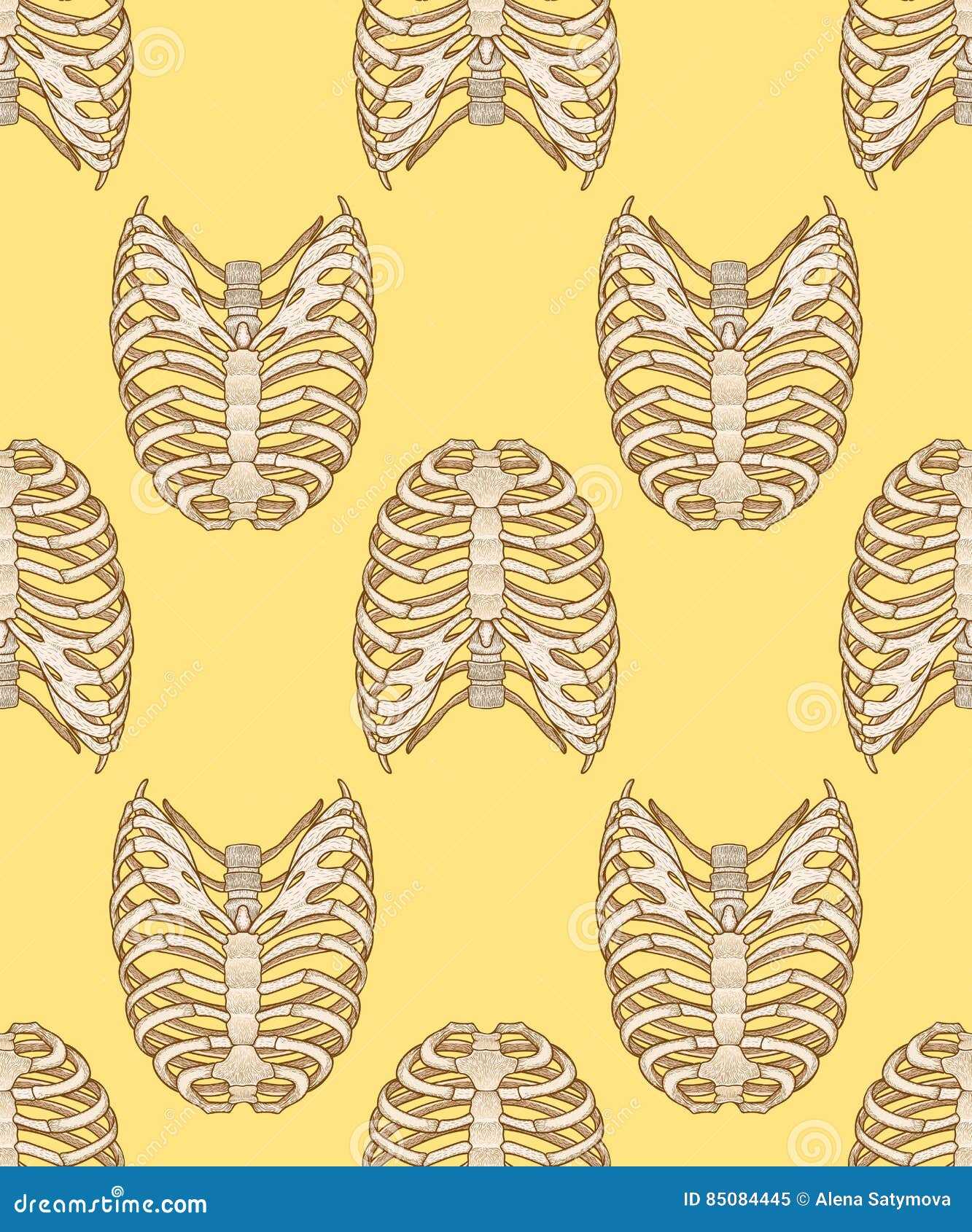 Seamless Pattern with Human Rib Cage. Line Art Style. Boho Vector ...