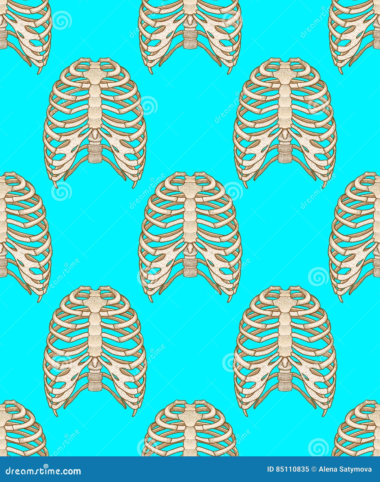 Seamless Pattern with Human Rib Cage. Line Art Style. Boho Vector ...