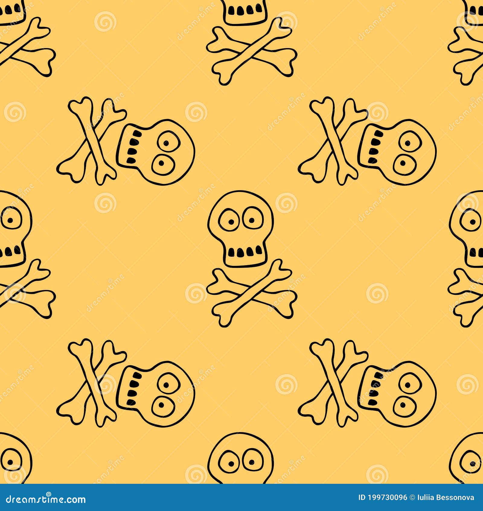 Seamless Pattern with Human Skull and Bones. Primitive Cartoon Style ...