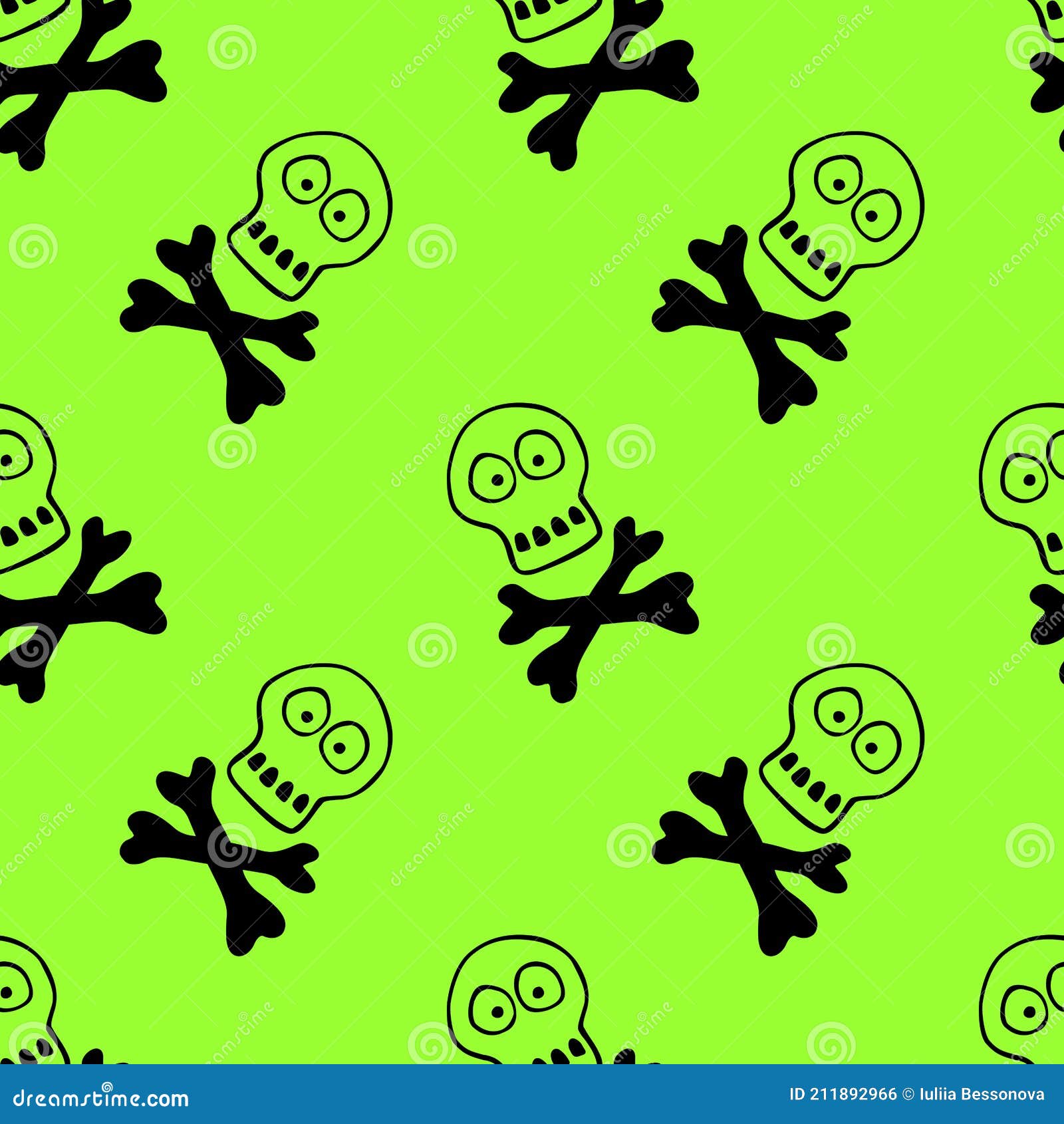 Seamless Pattern with Human Skull and Bones. Primitive Cartoon Style ...