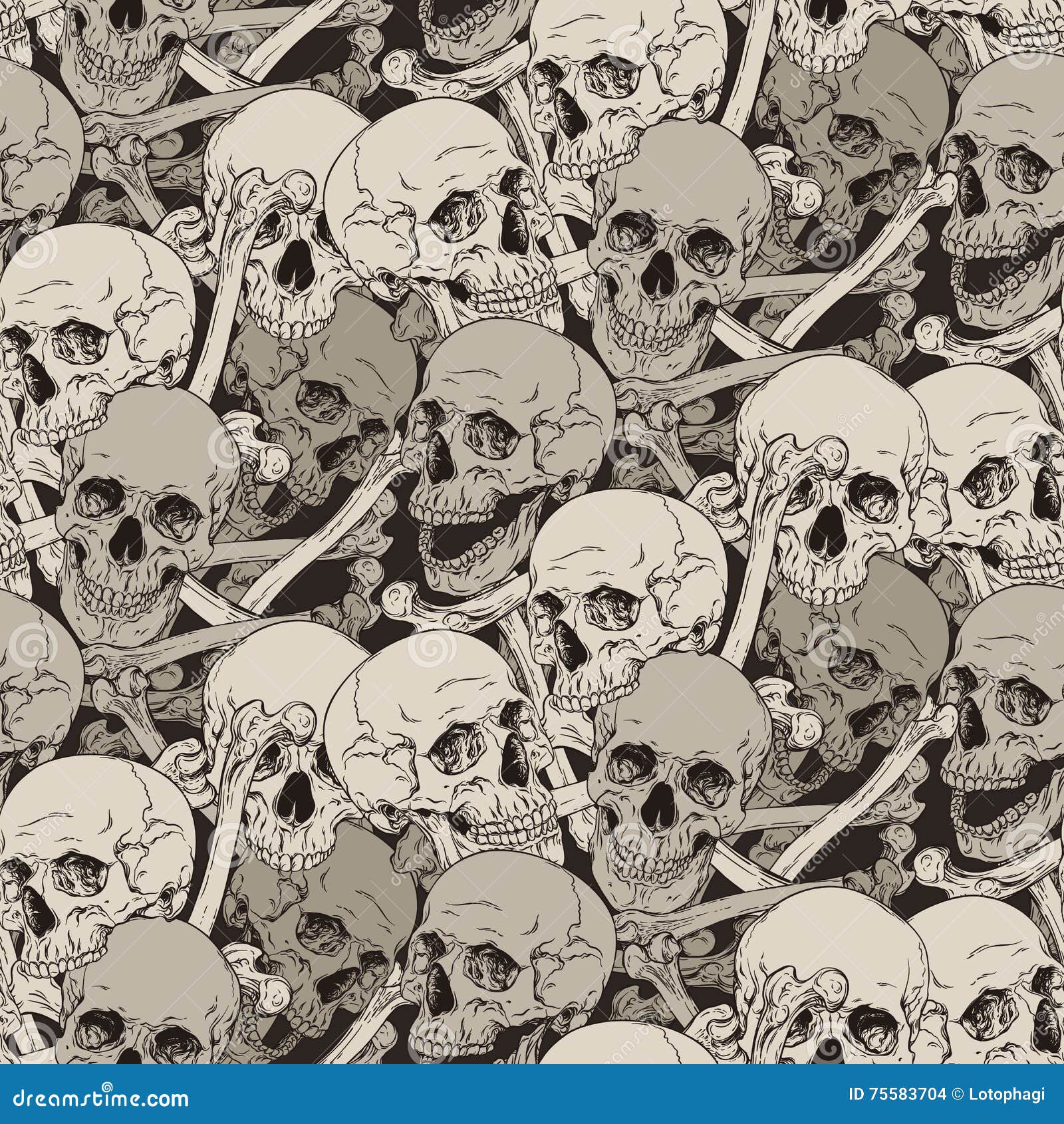 Seamless Pattern with Human Skulls and Bones Illustration Stock ...