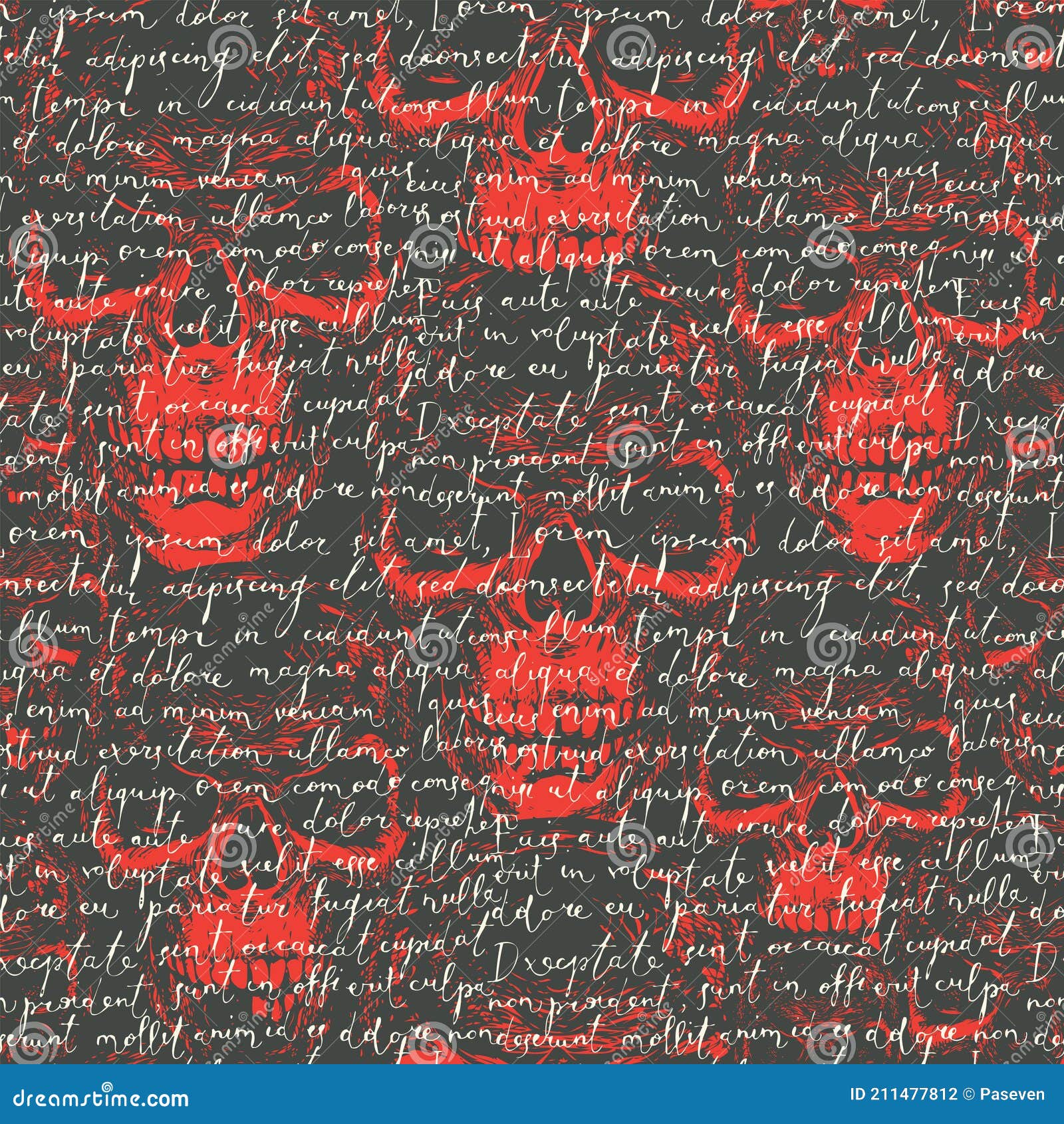 Seamless Pattern with Human Skulls and Lorem Ipsum Stock Vector ...