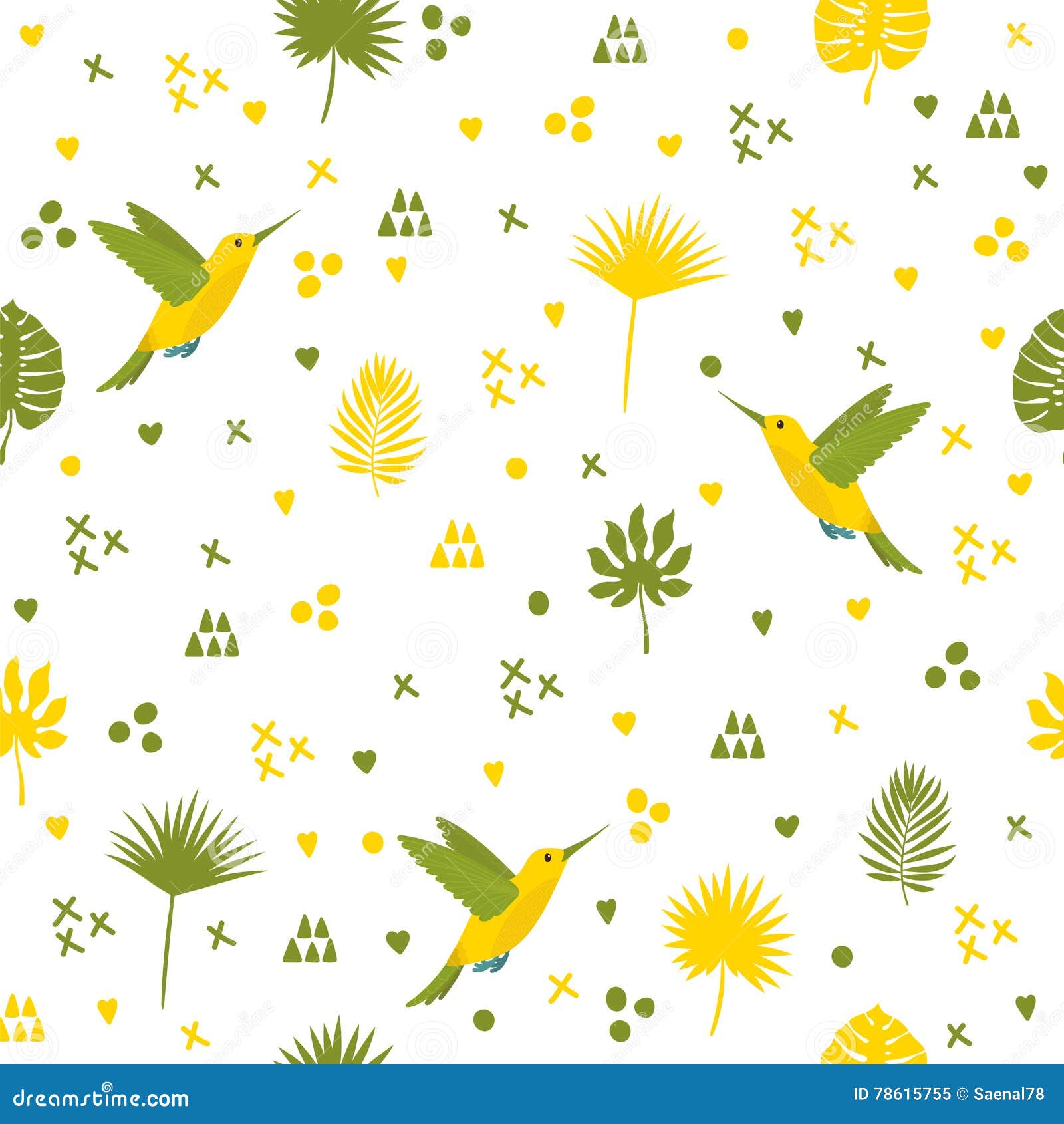 Seamless Pattern with Hummingbird and Leaves. Cute Background Stock ...