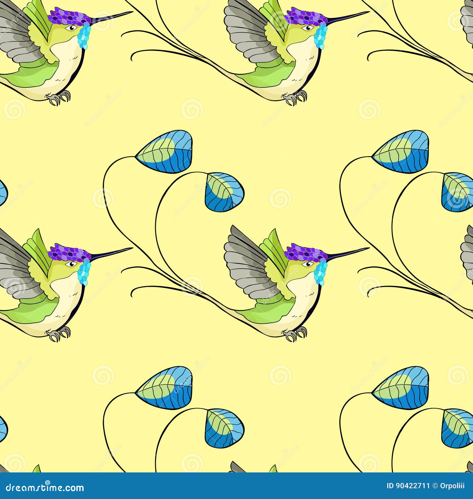 Seamless Pattern Hummingbird Rocket Tail in Flight. Vector Illus Stock ...
