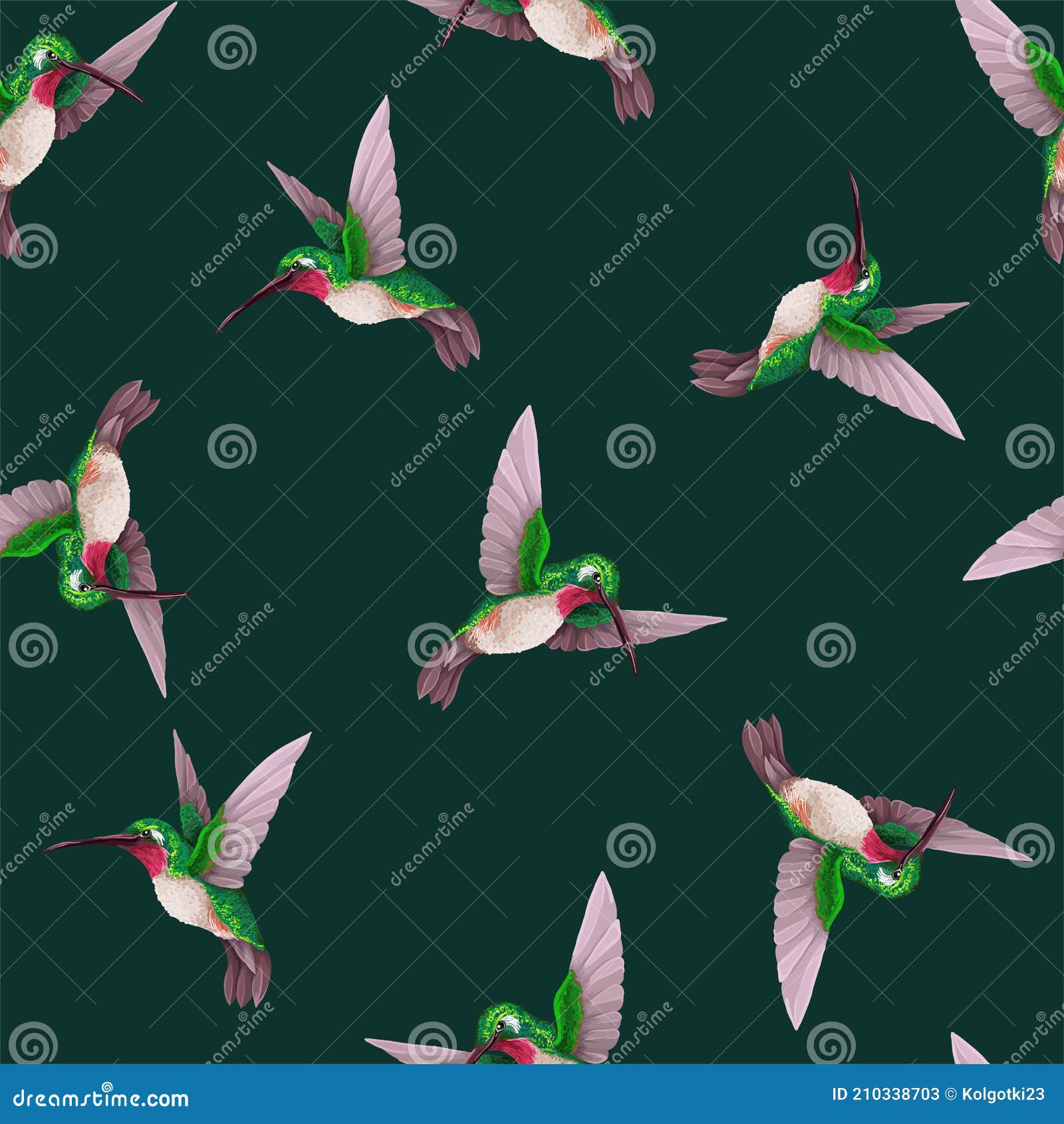 Seamless Pattern with Hummingbirds. Trendy Vector Print Stock Vector ...