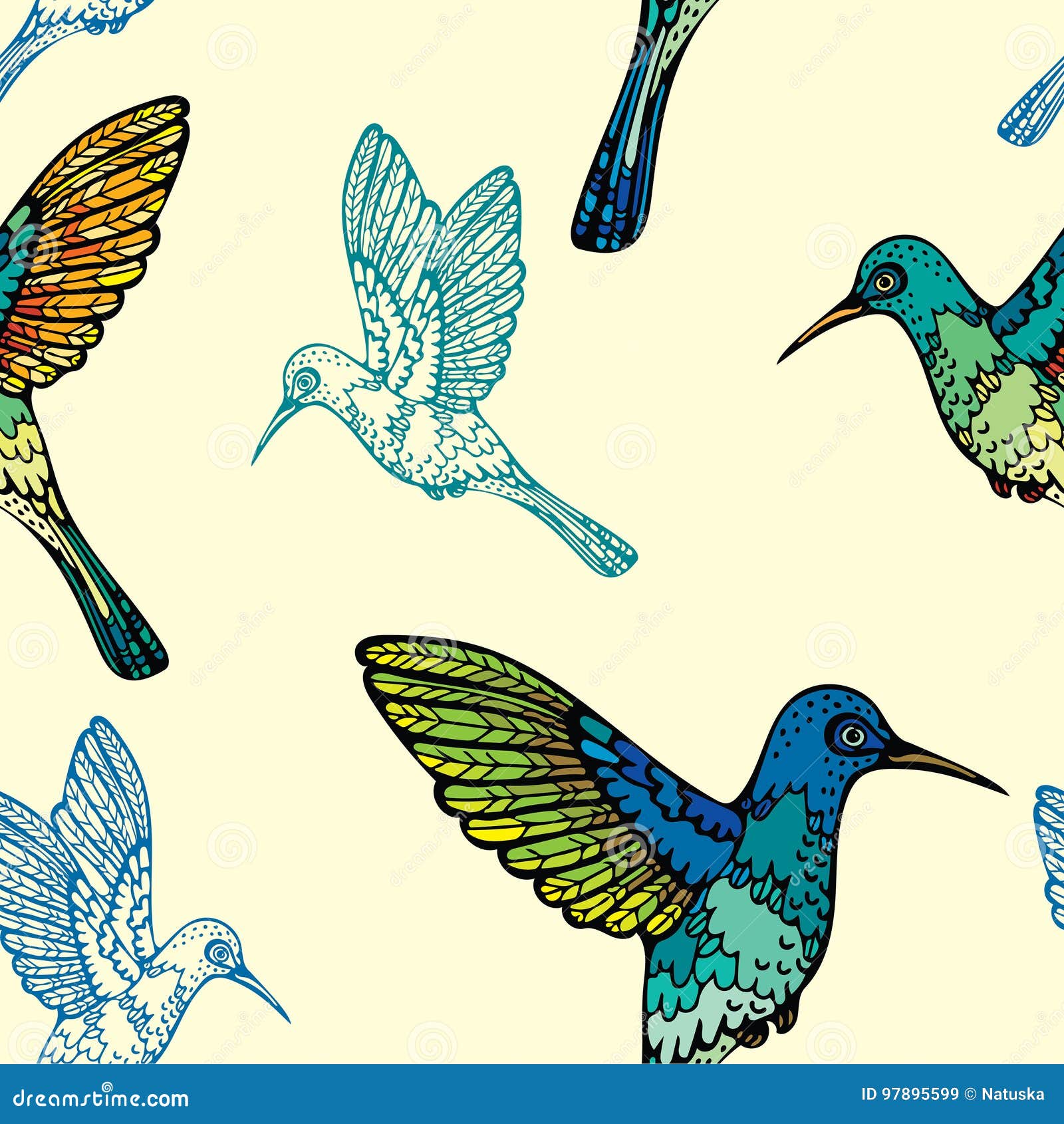 Seamless Pattern With Hummingbirds. Stock Illustration - Illustration ...