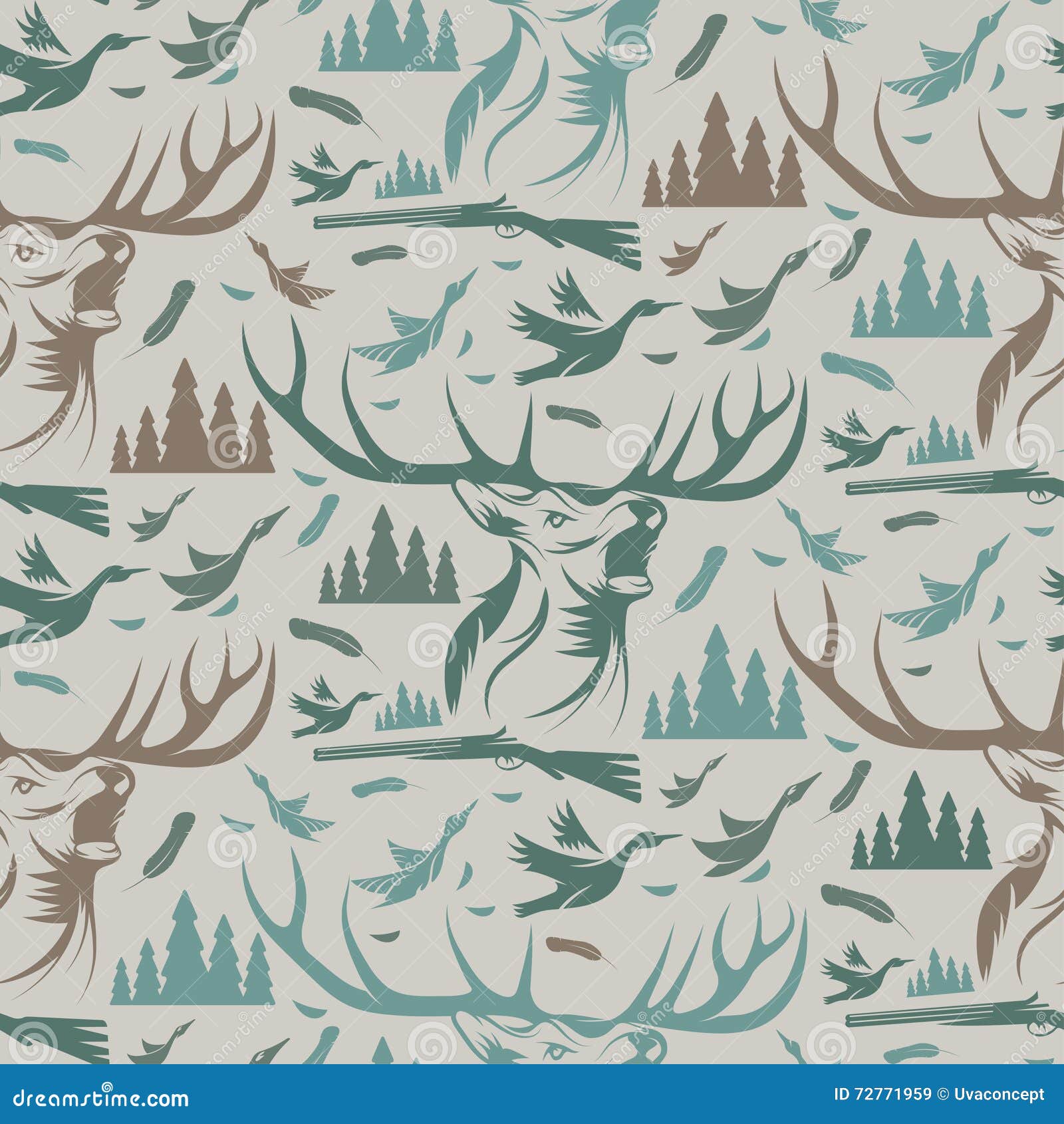 Seamless Pattern for Hunting Theme. Deer, Duck, Gun, Bird a Stock ...