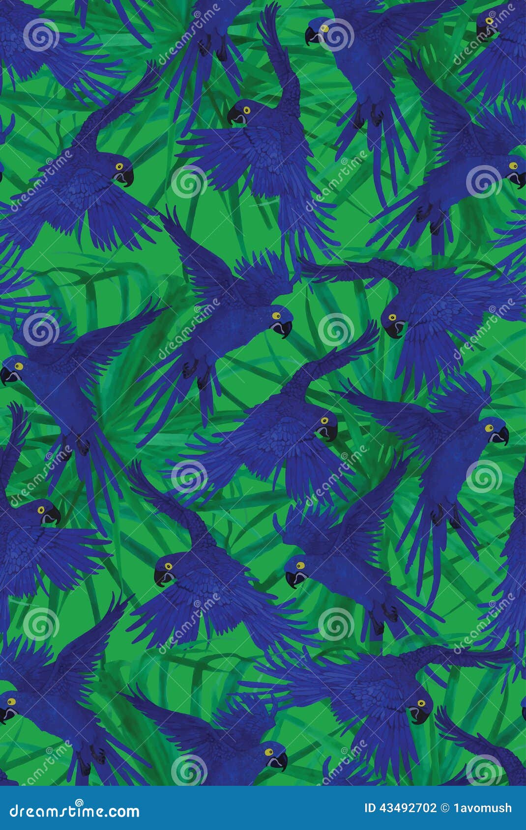 Seamless Pattern with Hyacinth Macaws Flying. Hand Stock Vector ...