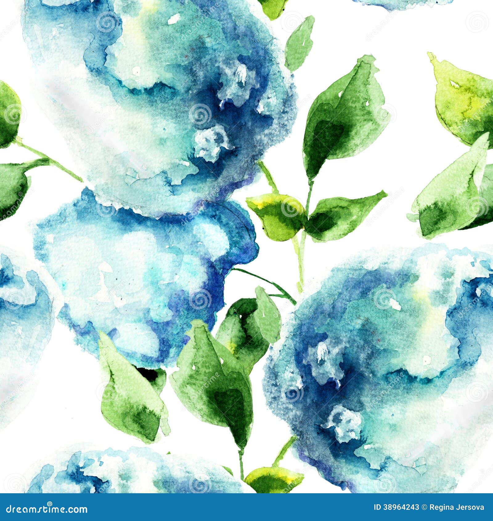 Seamless Pattern with Hydrangea Blue Flowers Stock Illustration ...