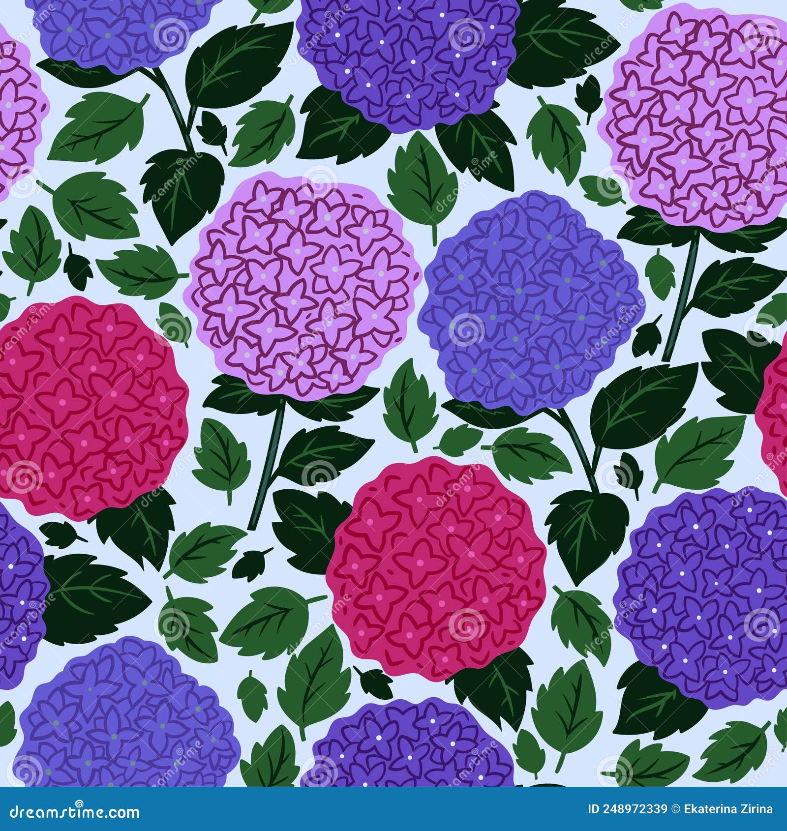 Seamless Pattern with Hydrangea Flowers. Vector Graphics Stock Vector ...