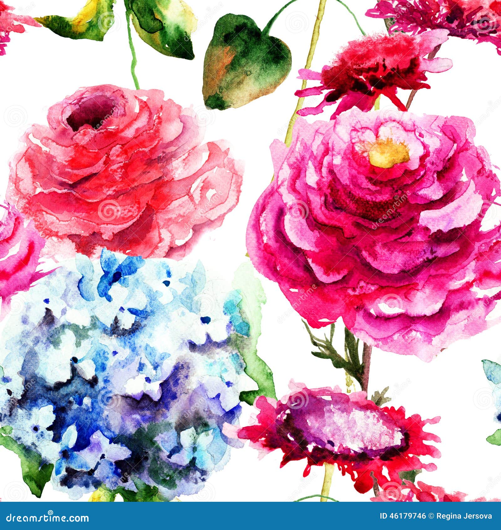 Seamless Pattern with Hydrangea and Peony Flowers Stock Illustration ...