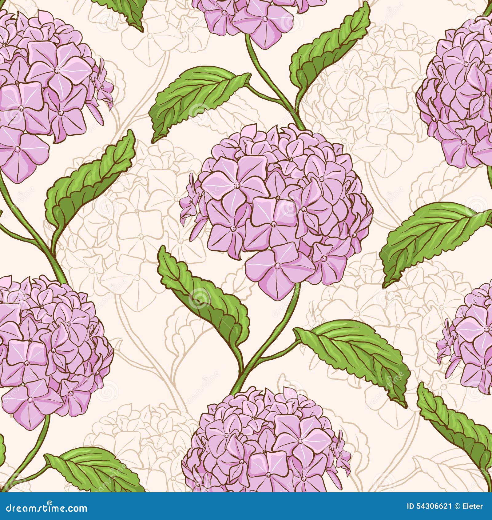 Seamless Pattern with Hydrangea Stock Vector - Illustration of blossom ...