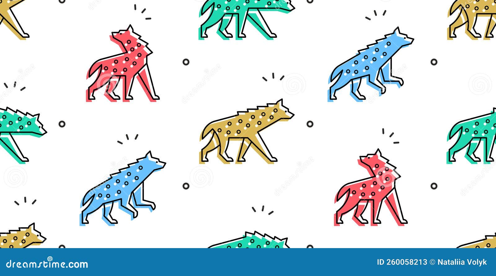 Seamless Pattern with Hyenas Stock Vector - Illustration of elements ...