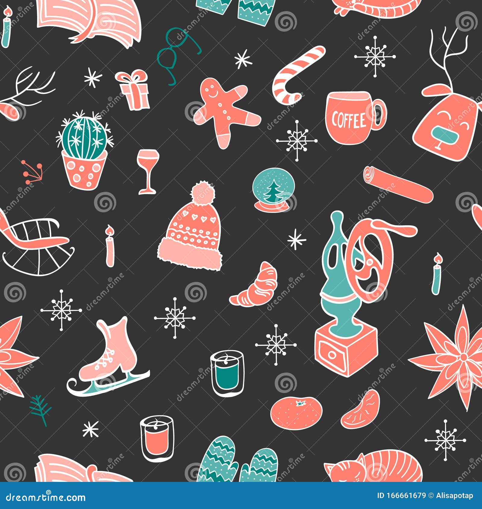 Seamless Pattern with Hygge Hand Drawn Elements Stock Vector ...