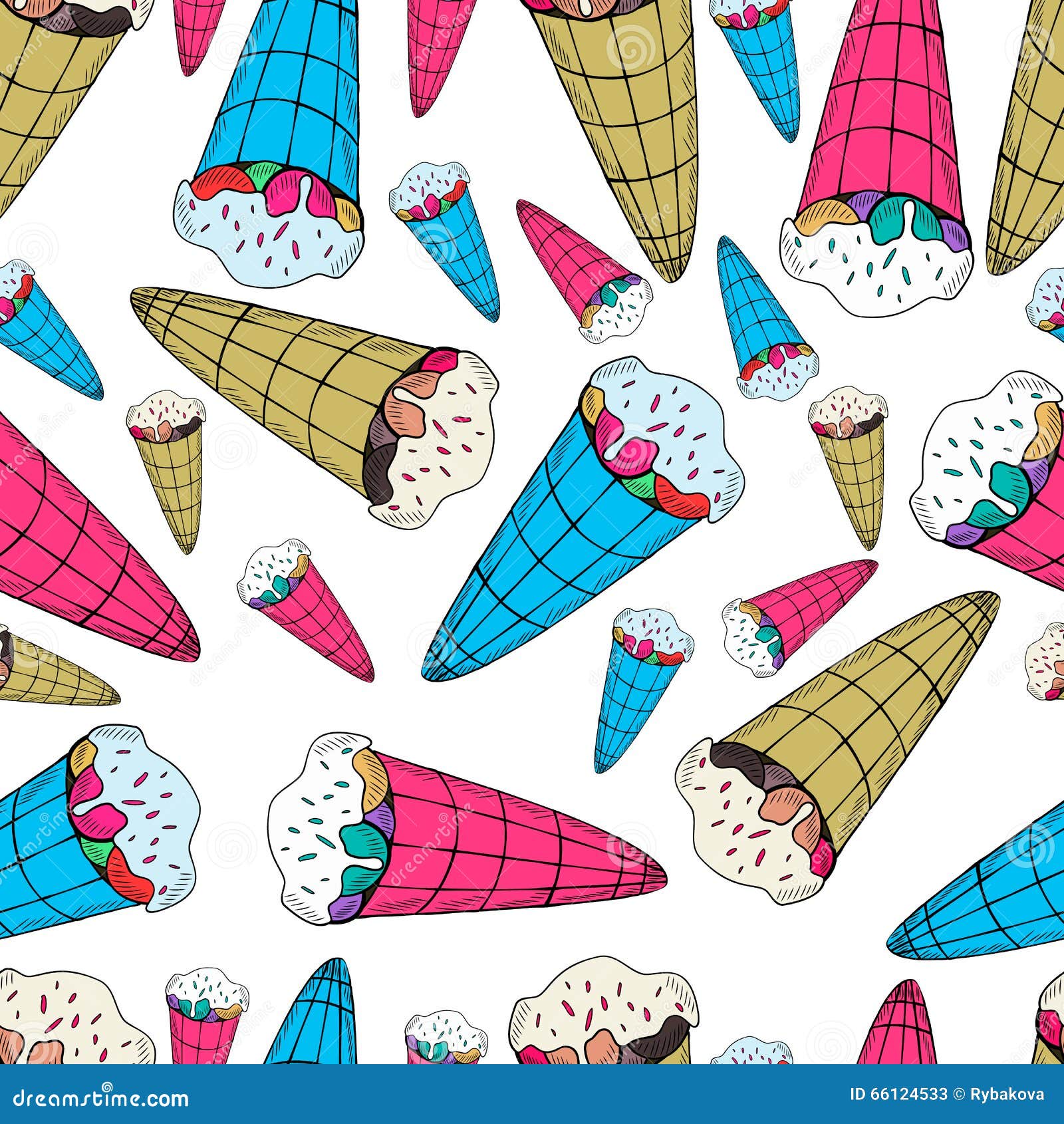 Seamless Pattern with Ice-cream in Retro Style Stock Illustration ...