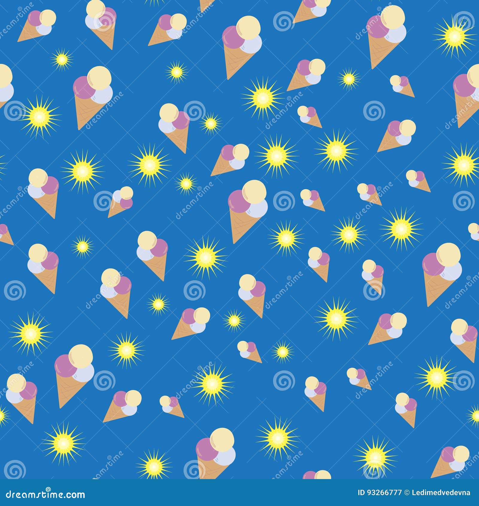 Seamless Pattern of Ice Cream and Sun Stock Vector - Illustration of ...