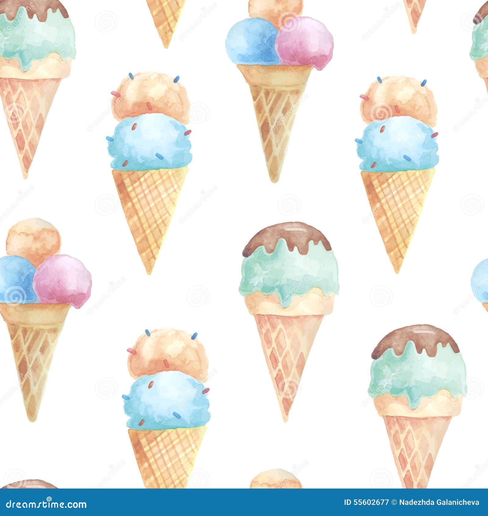 Seamless Pattern With Ice Cream Waffle Cones Stock Vector
