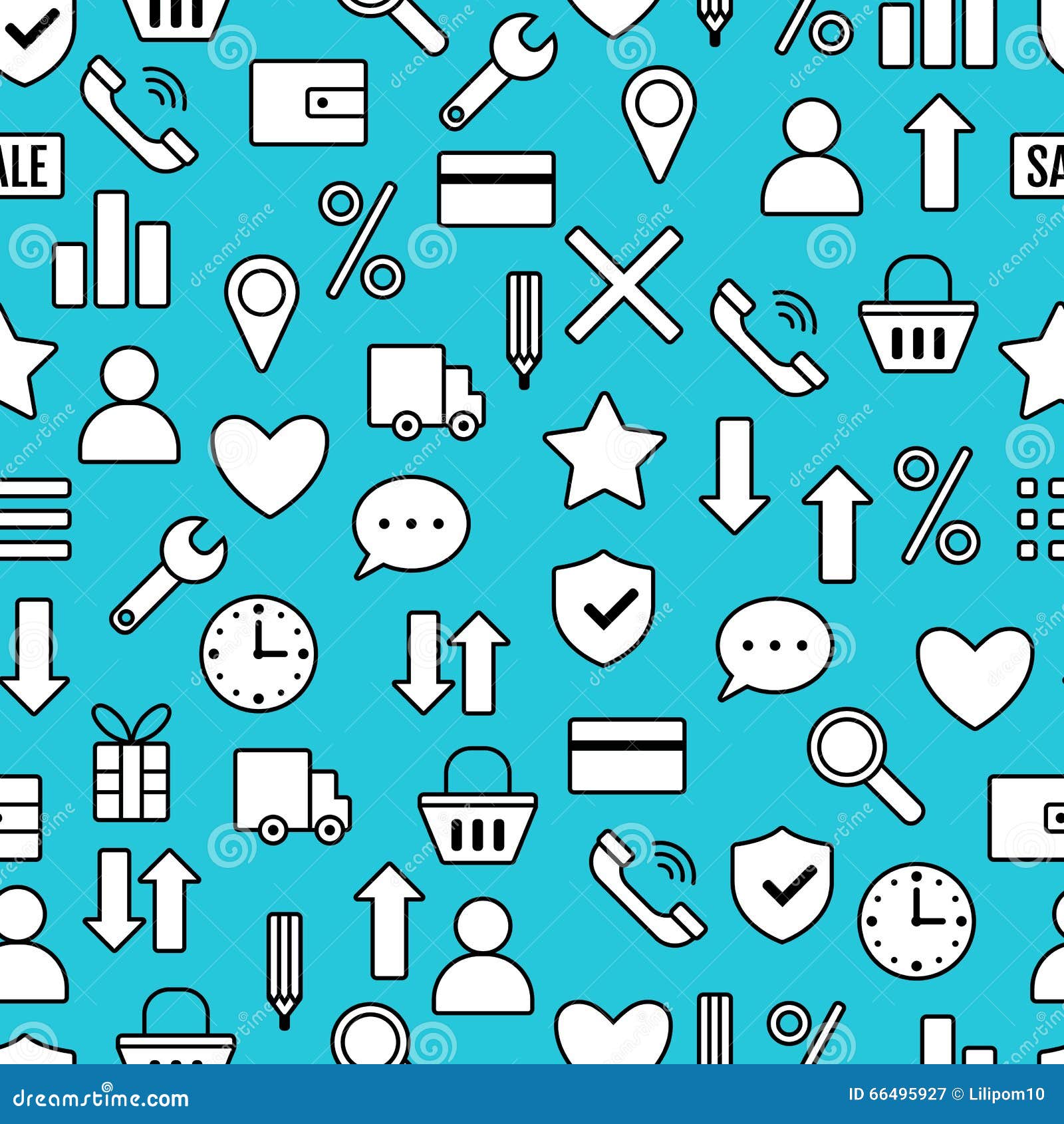 Seamless Pattern with Icons of E-Commerce, Shopping Symbols Stock ...