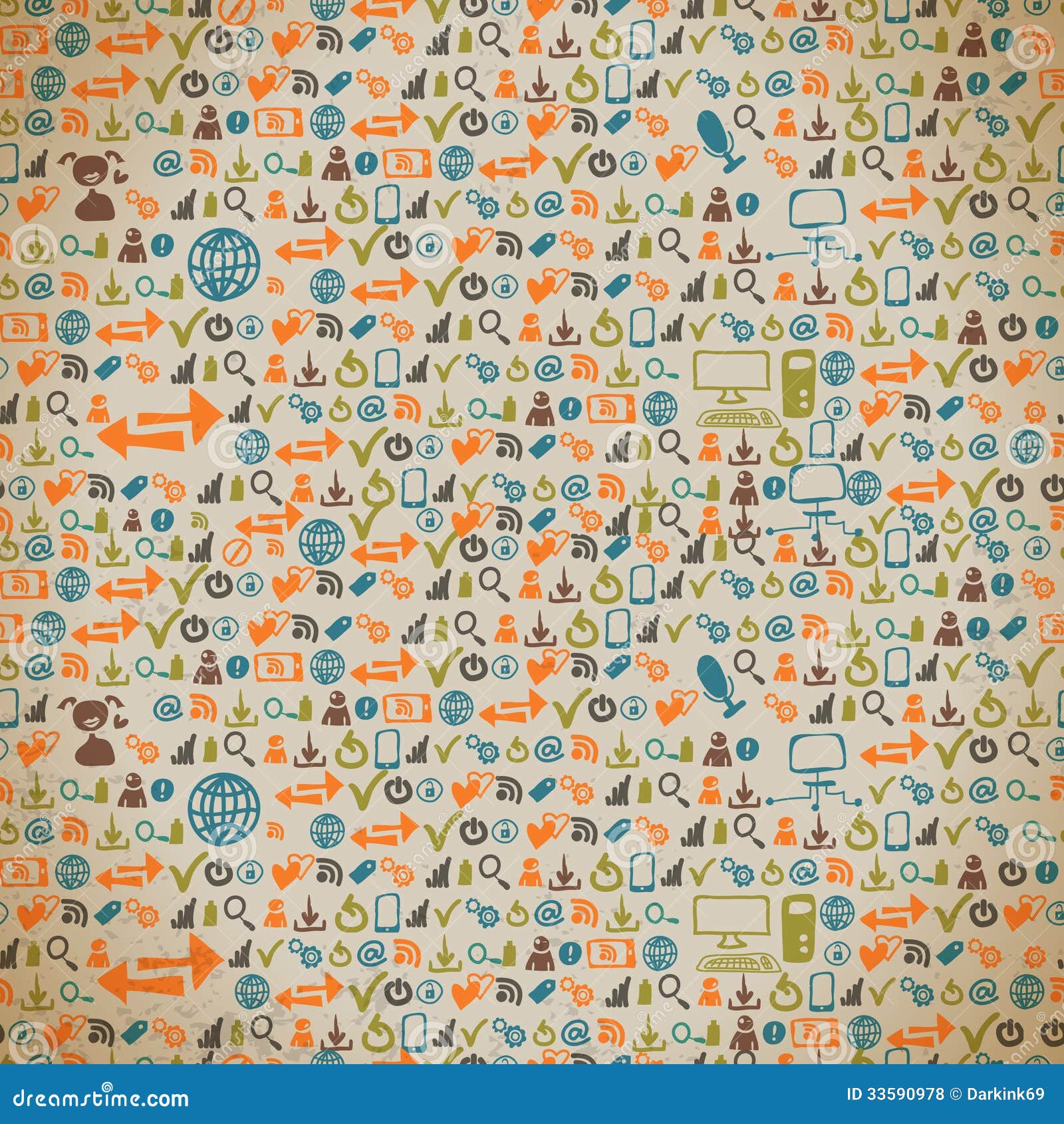 Seamless Pattern of the Icons on the Internet in Vintage Stock Vector ...