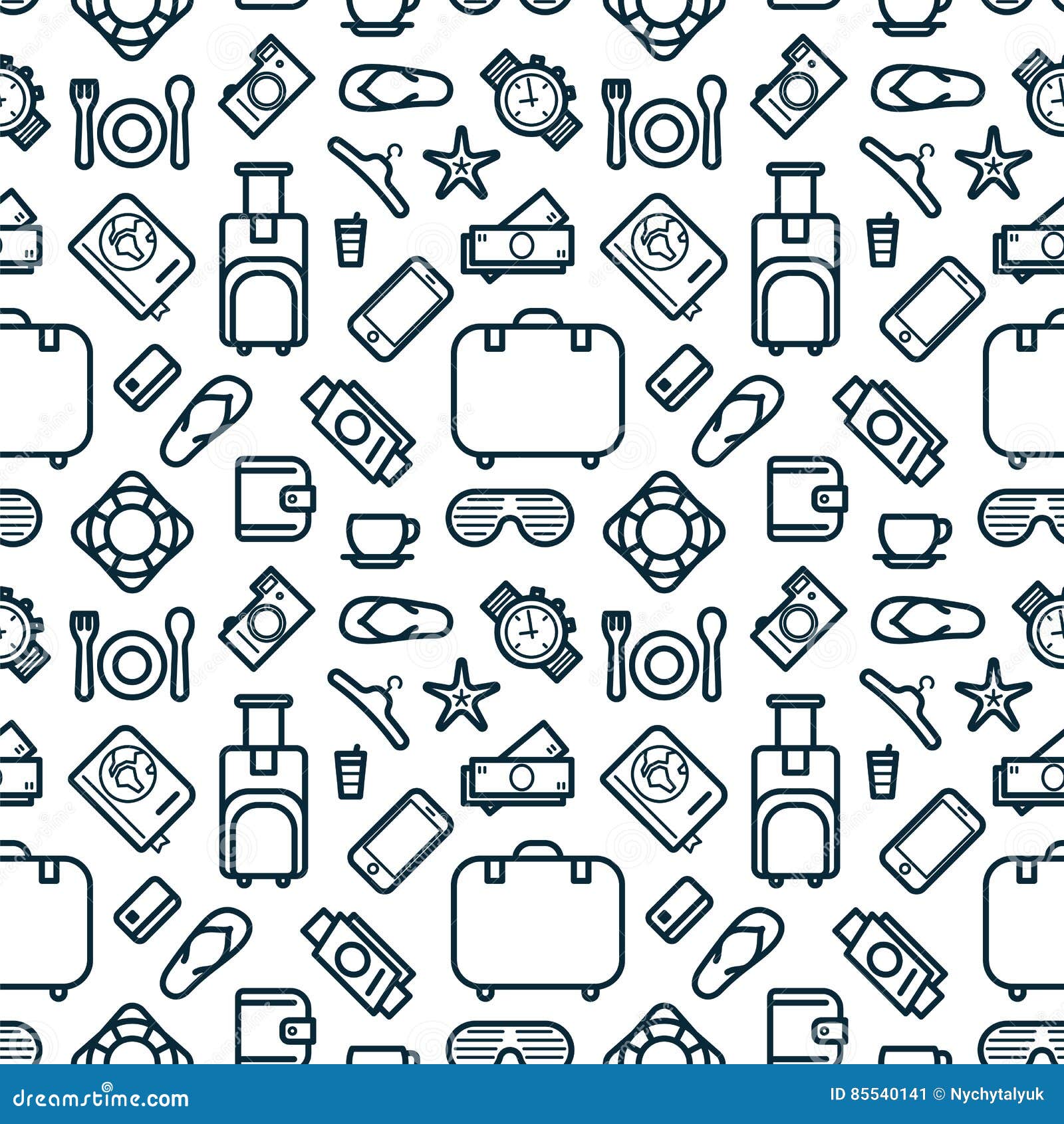 Seamless Pattern of Icons. Travel and Leisure Theme Background Stock ...