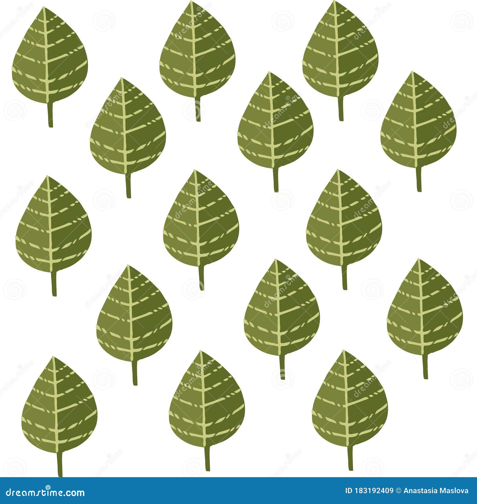 Seamless Pattern of Identical Green Leaves Flat Vector Illustration on ...