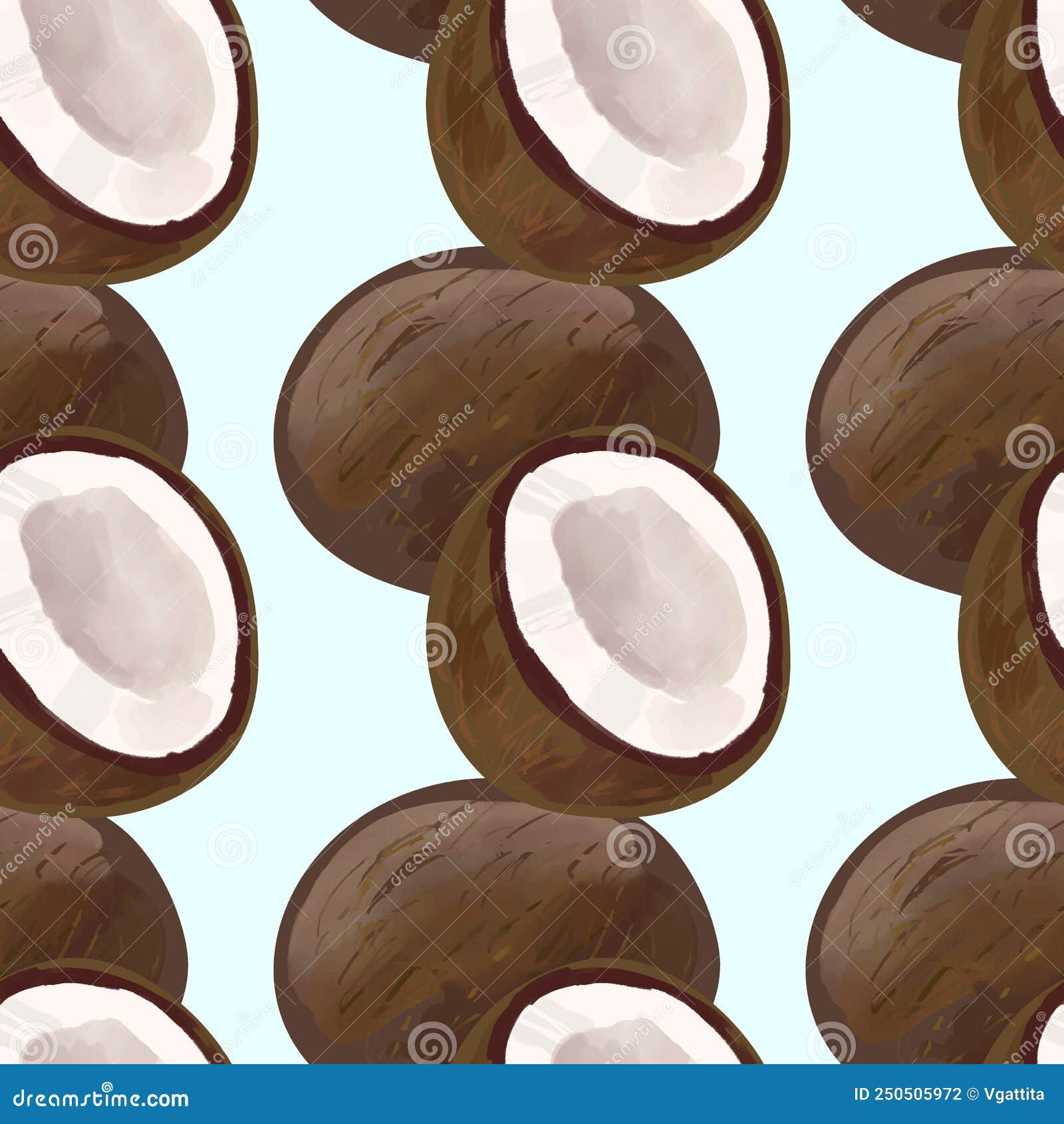 Seamless Pattern with IIllustration of a Coconut on a Blue Background ...