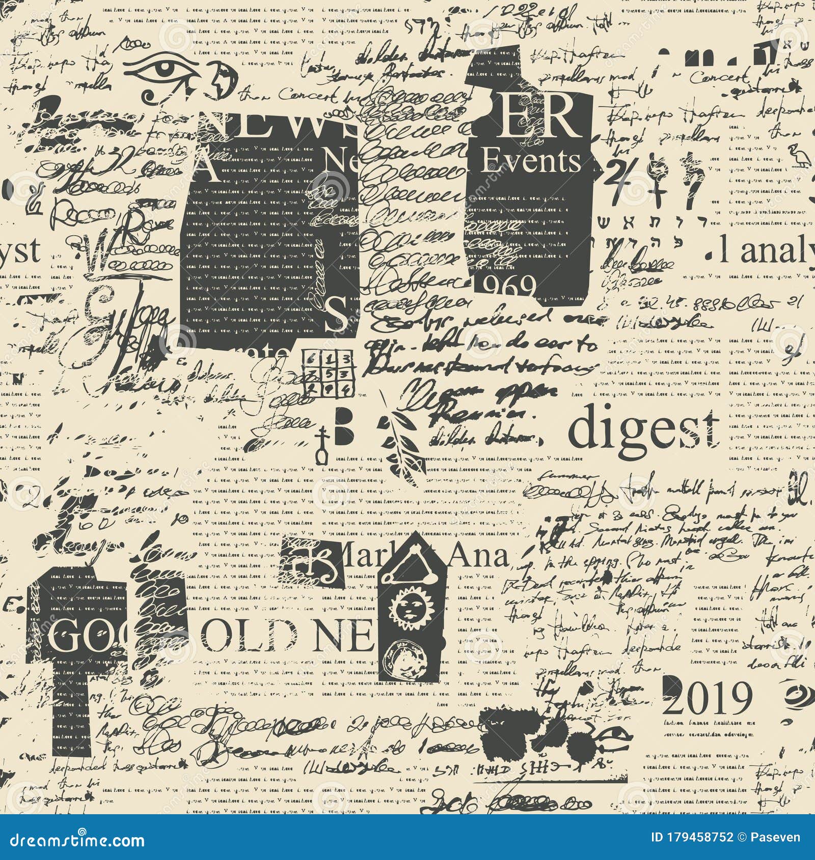 Vector Illegible Handwriting. Black And White Script Background. Sketch ...