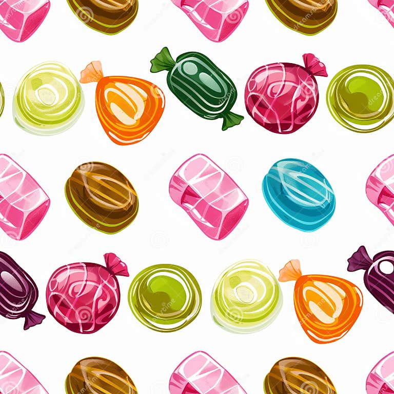 Seamless Pattern of Illustration Assorted Hard Candies in Rows Stock ...