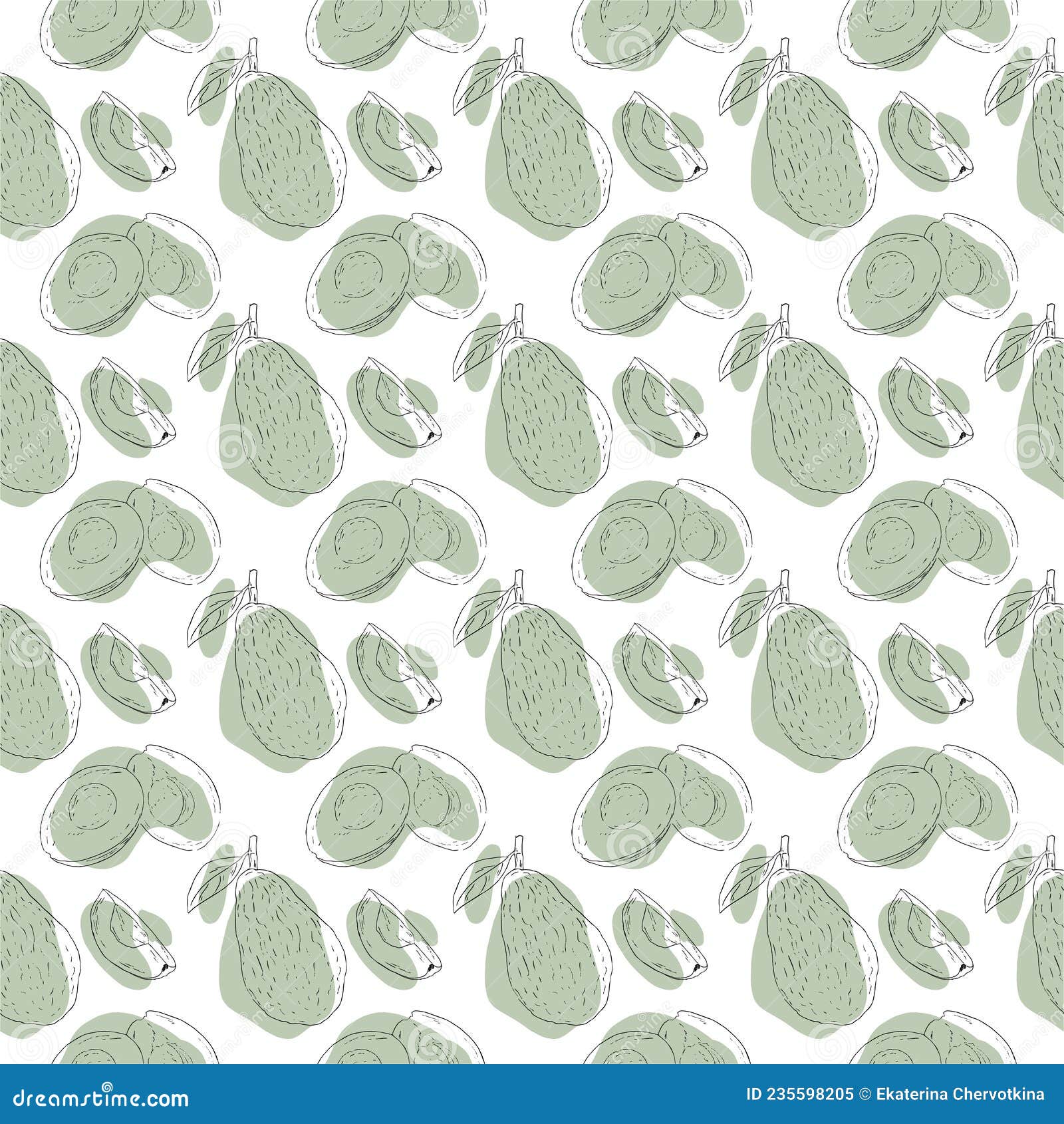 Seamless Pattern Illustration of Avocado Shapes Stock Vector ...