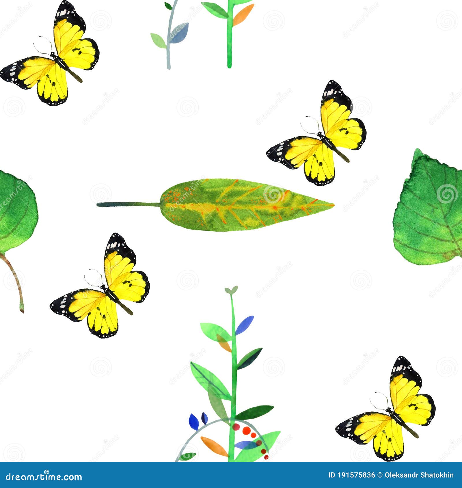 Seamless Pattern Illustration with Birch,willow Leafs,flowers and ...