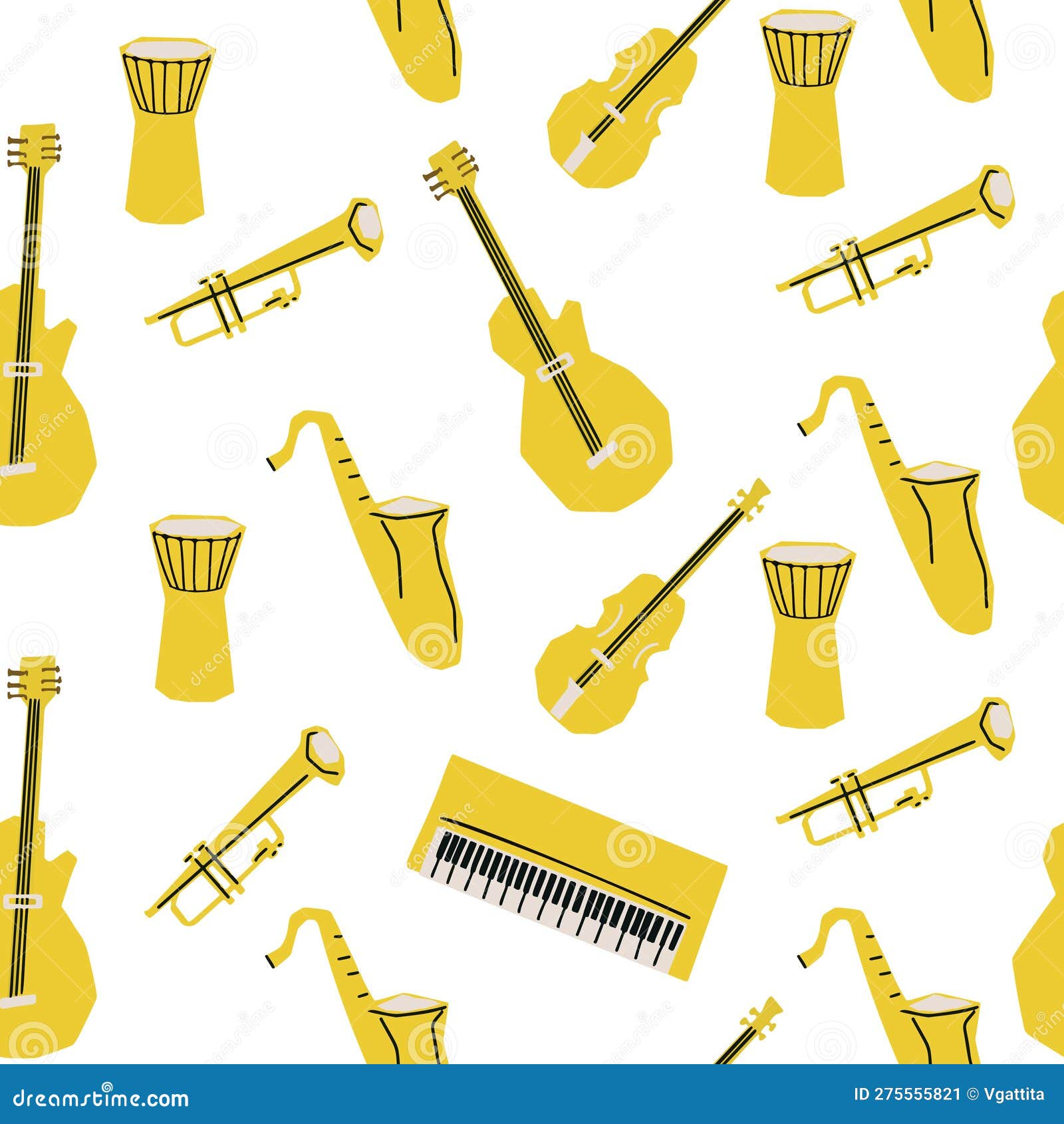 Seamless Pattern with Illustration of Musical Instruments in Cutting ...