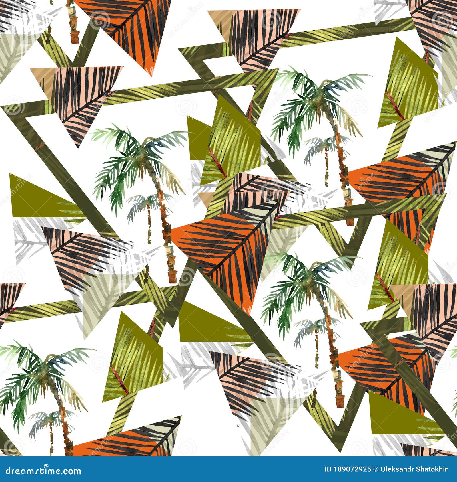 Seamless Pattern Illustration with Palms and Triangles Isolated on ...