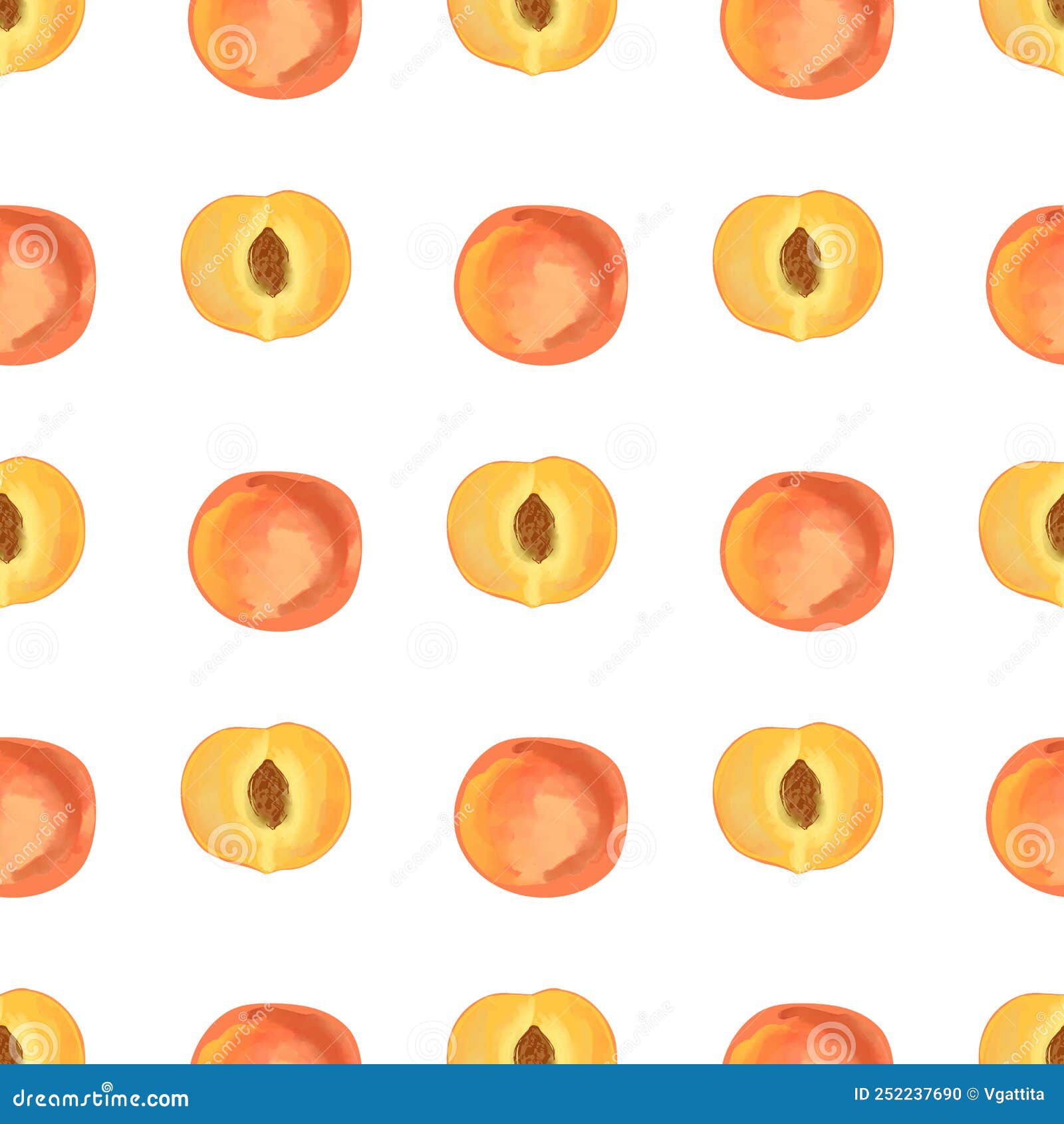 Seamless Pattern with Illustration of Peaches on a White Background ...
