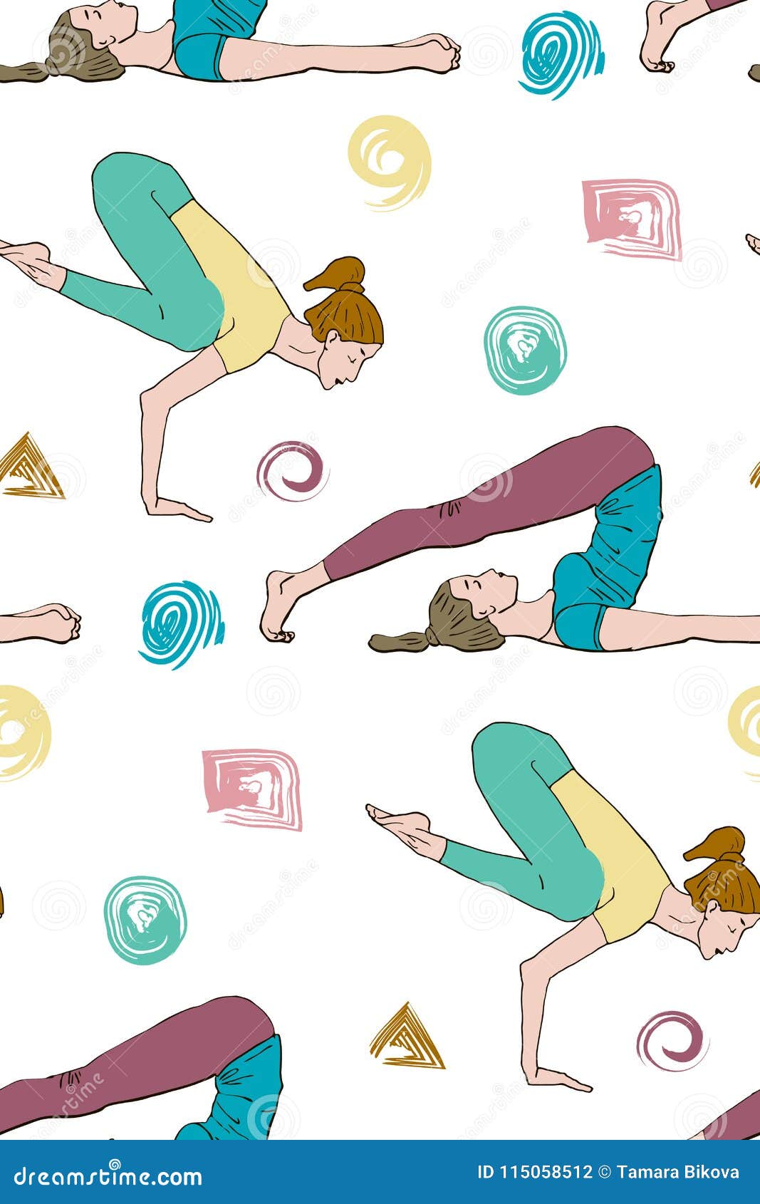 Seamless Background of Woman Doing Asana. Stock Illustration ...