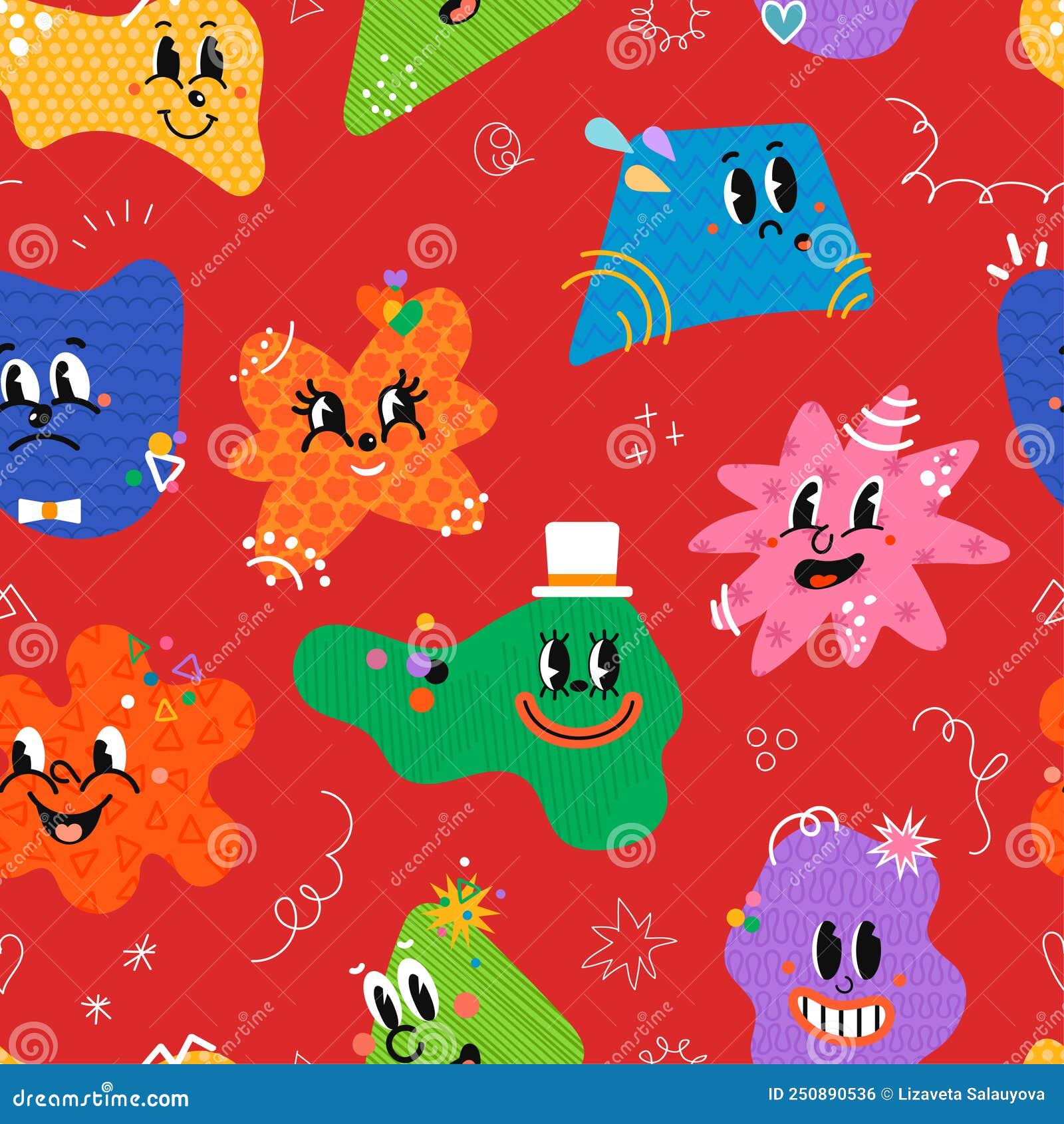 Seamless Pattern with Illustrations Different Cartoon Shapes Stock ...