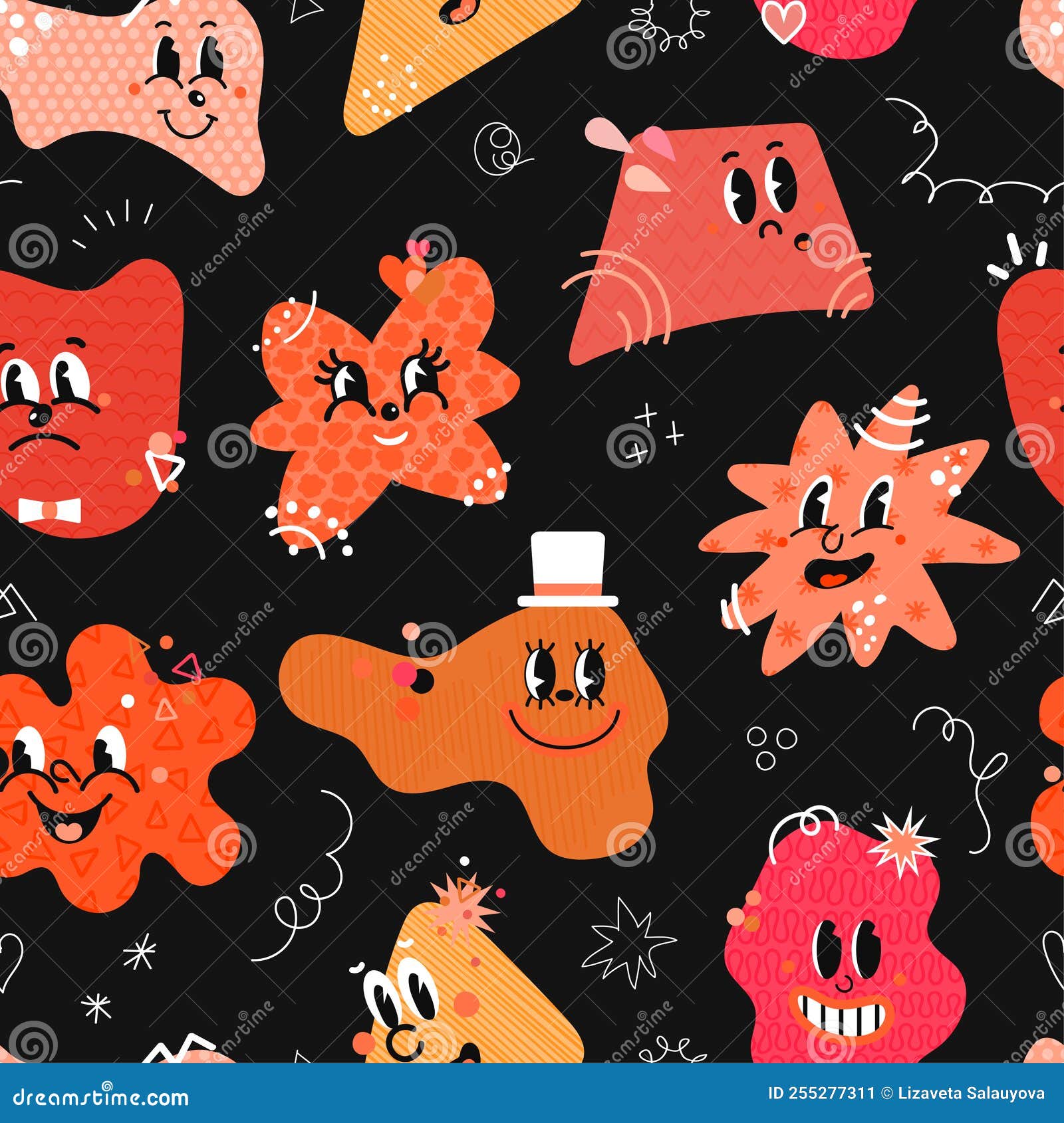 Seamless Pattern with Illustrations Different Cartoon Shapes Stock ...